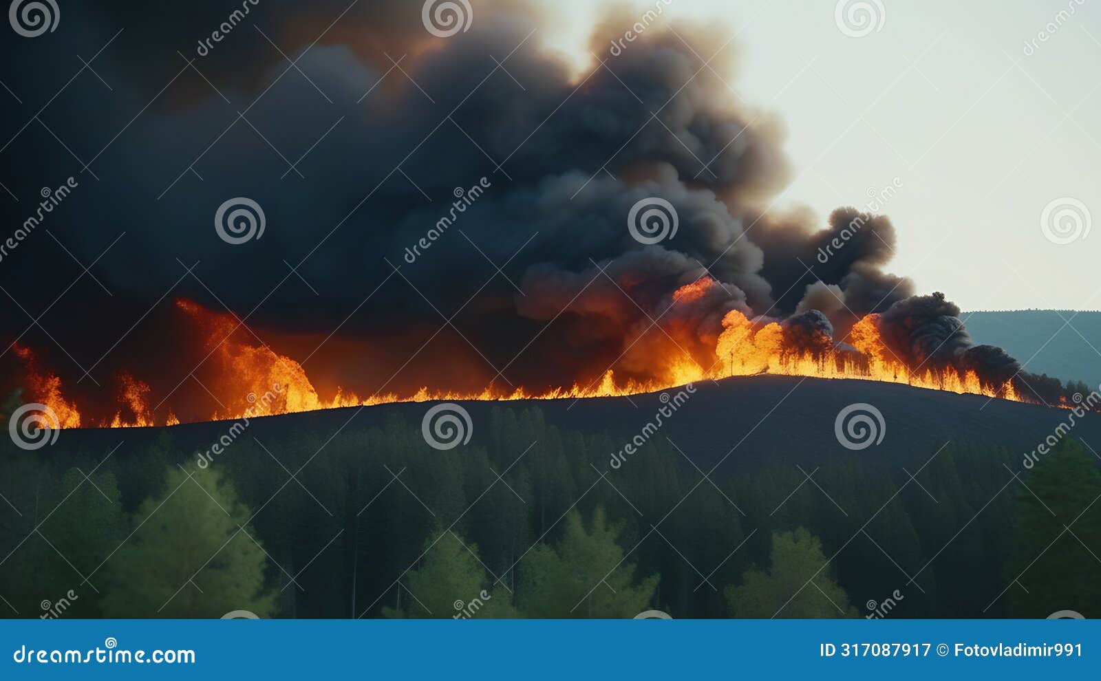 Fire at the Top of a Hill in the Forest Stock Illustration ...