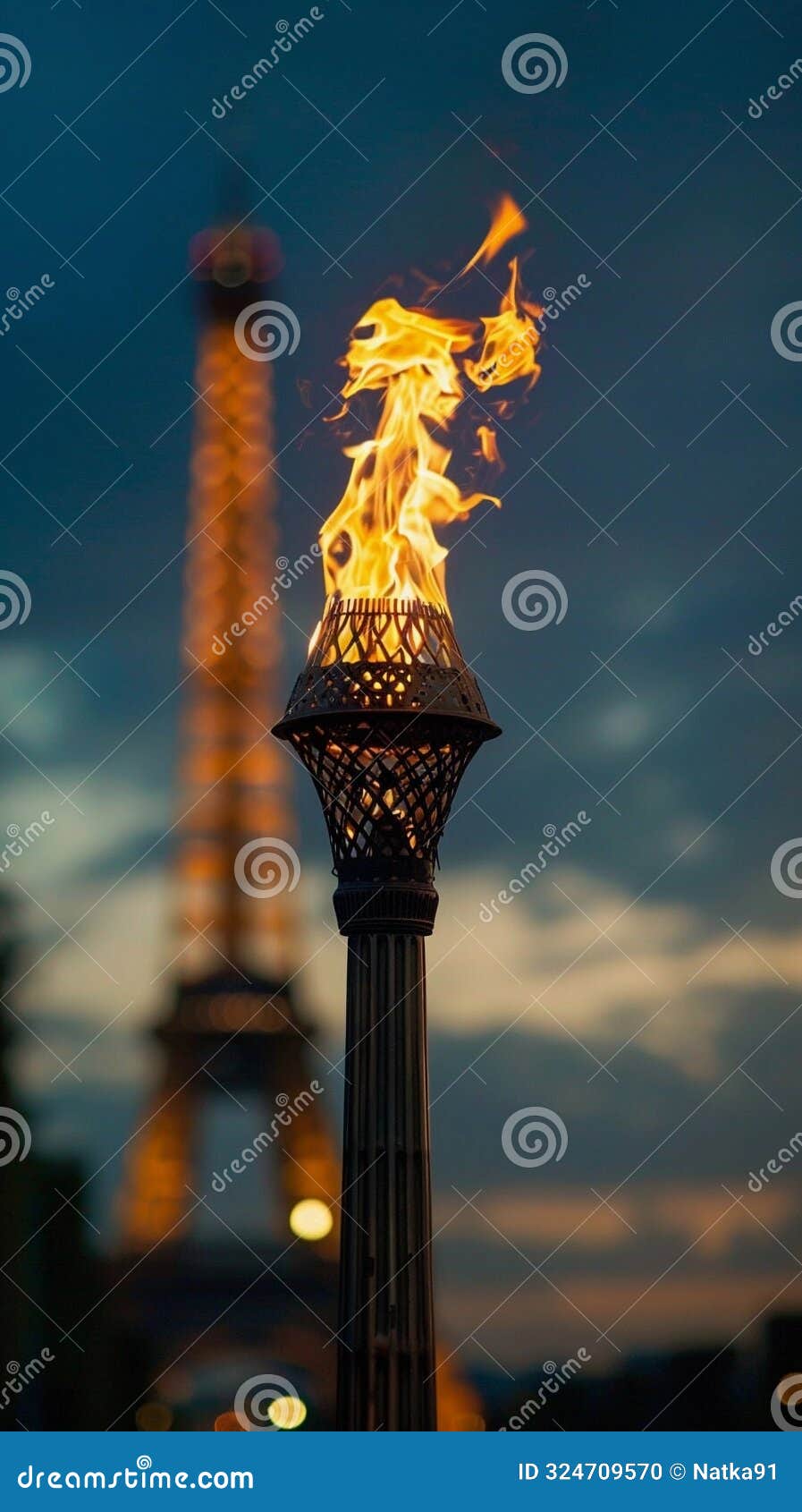 Fire Torch Against the Background of the Eiffel Tower Stock Photo ...