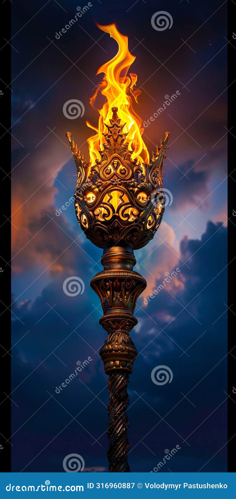 A Fire Torch with Flames on Top of it Stock Image - Image of flame ...