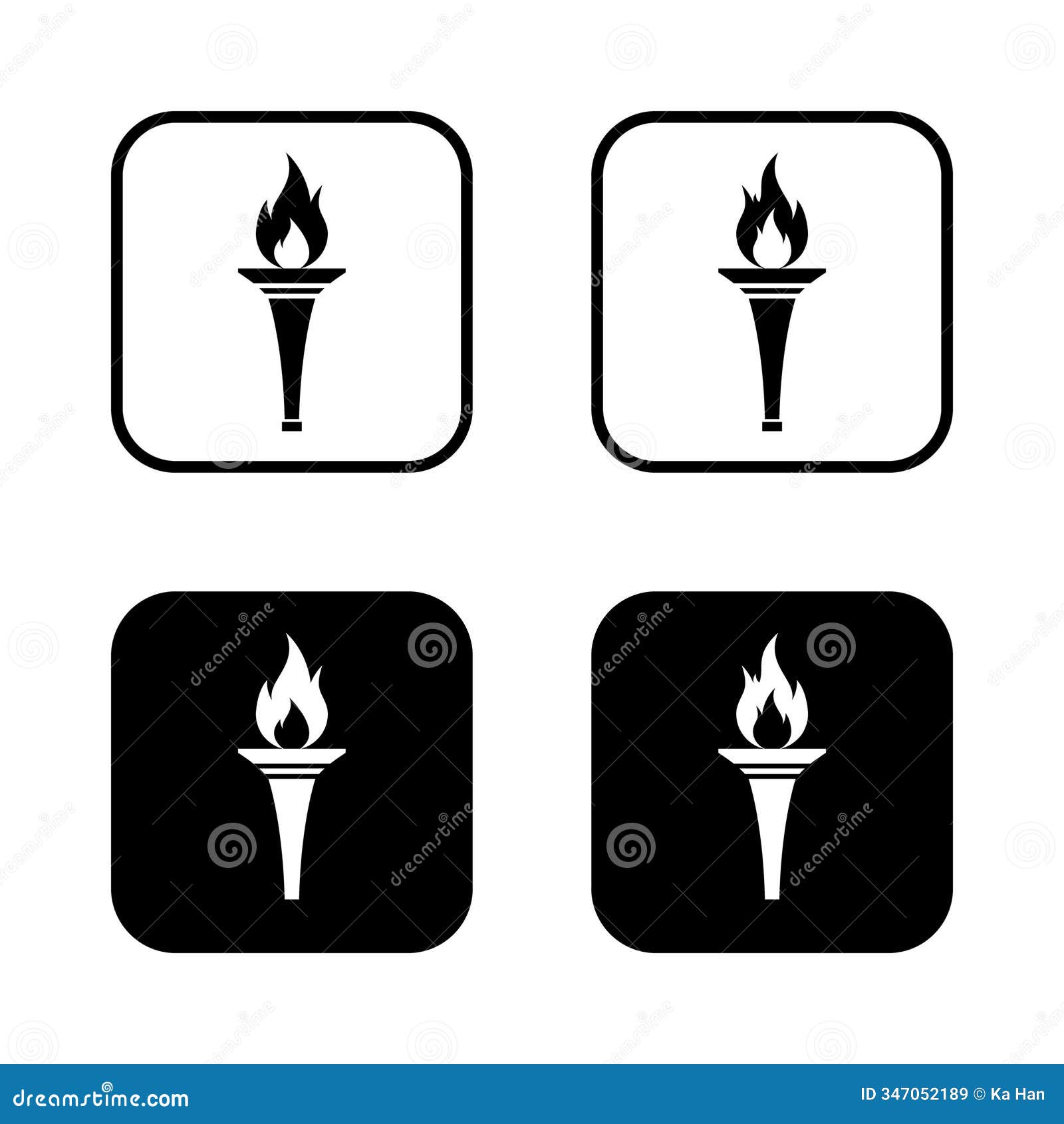 Fire Torch Icon on Black Square. Sports Flame Sign Symbol Stock ...