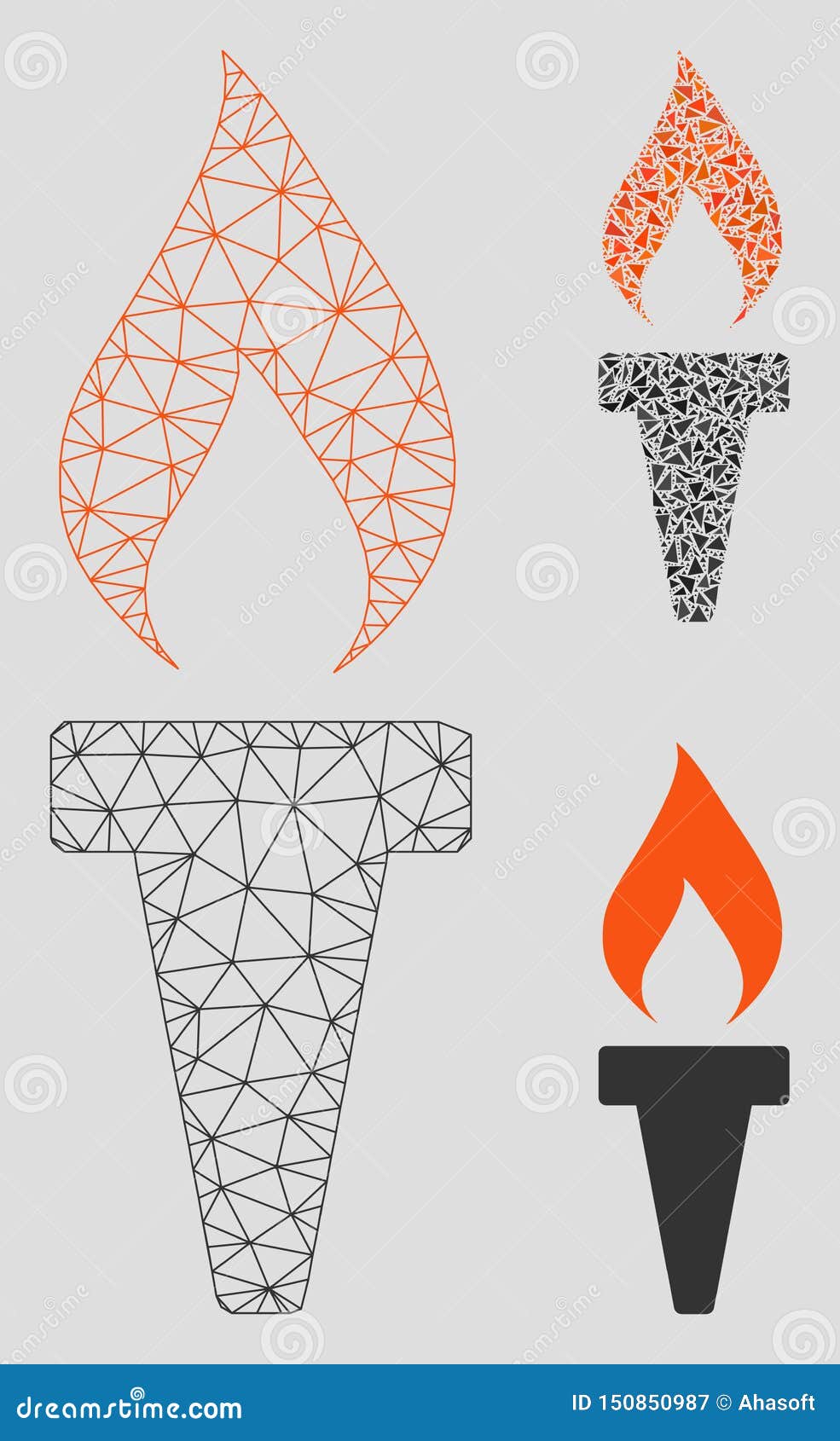 Fire Torch Vector Mesh 2D Model and Triangle Mosaic Icon Stock Vector ...