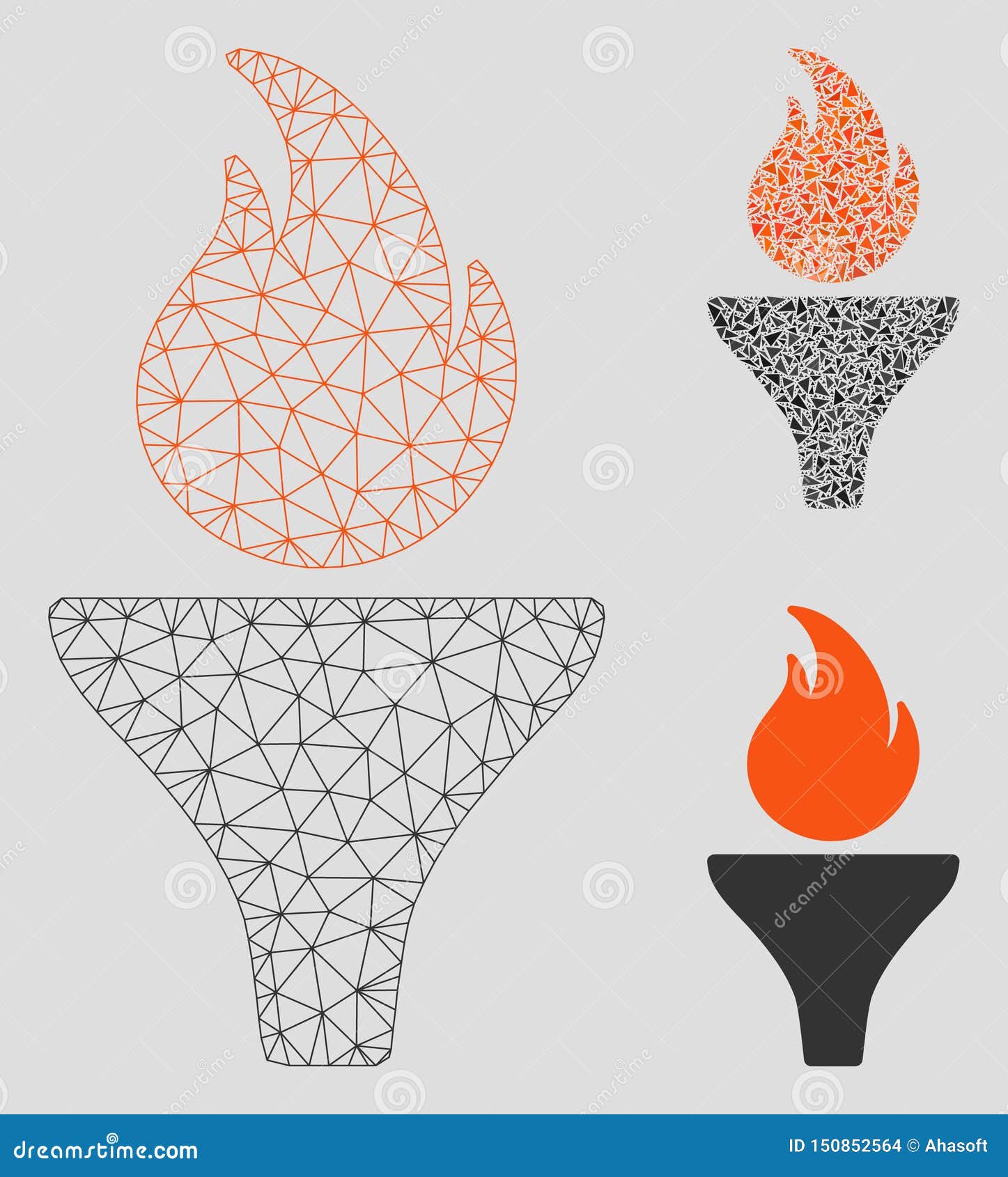 Fire Torch Vector Mesh 2D Model and Triangle Mosaic Icon Stock Vector ...