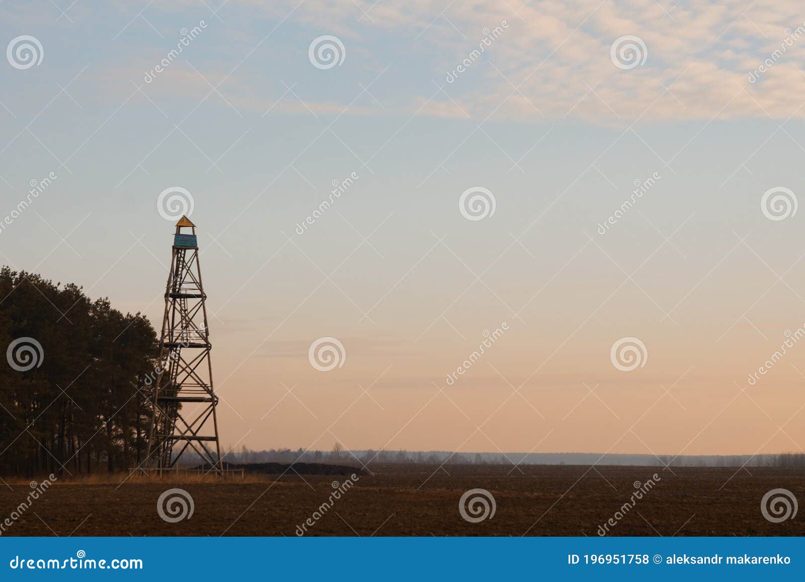 Fire Tower by the Forest at the Edge of the Field Stock Photo - Image ...