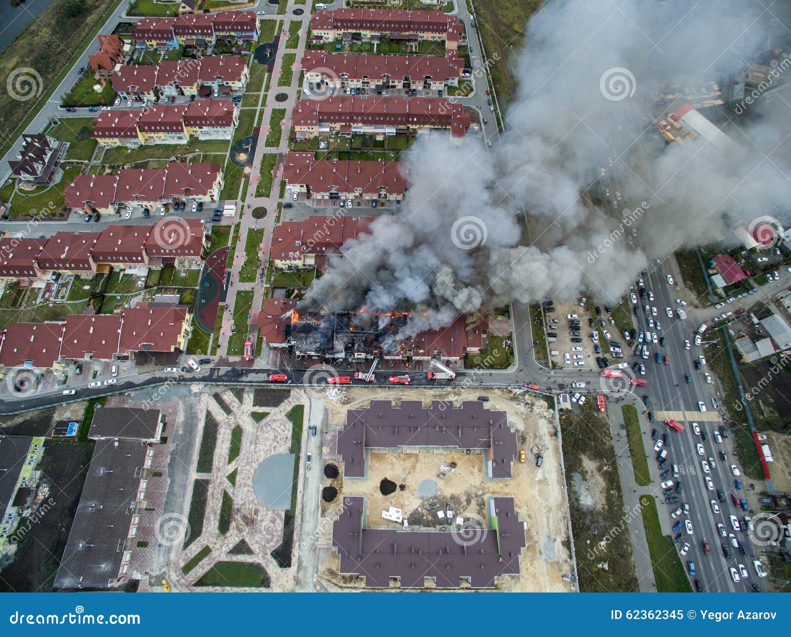 Fire in townhouse stock image. Image of terrible, firetruck - 62362345
