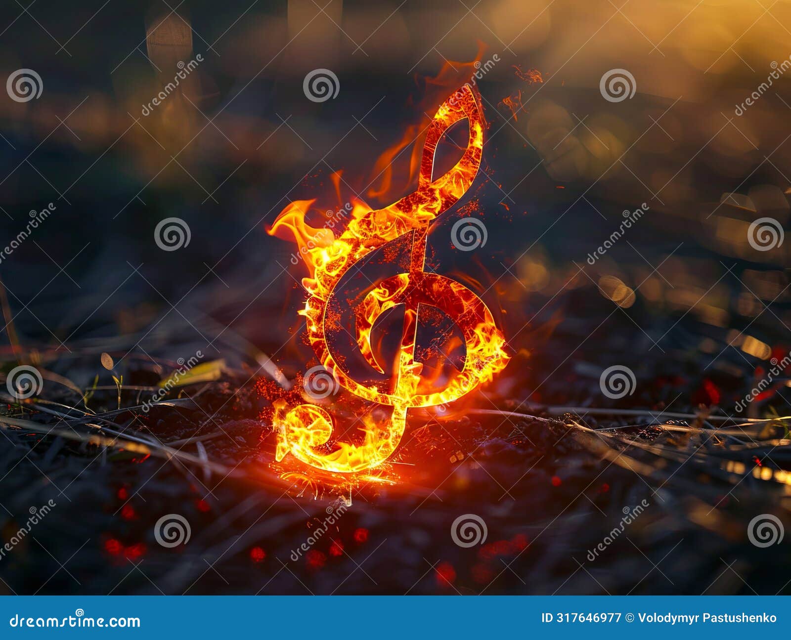 A Fire Treble Clef in the Middle of a Field Stock Image - Image of ...