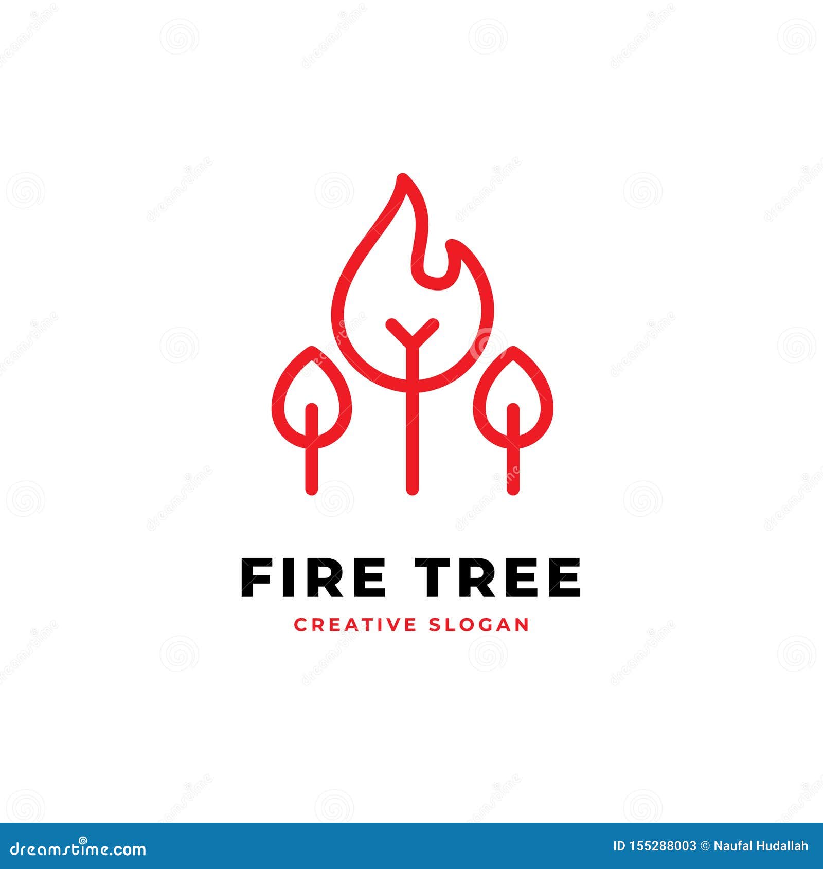 Fire Tree Forest Simple Logo Design. Monoline Vector Illustration Stock ...