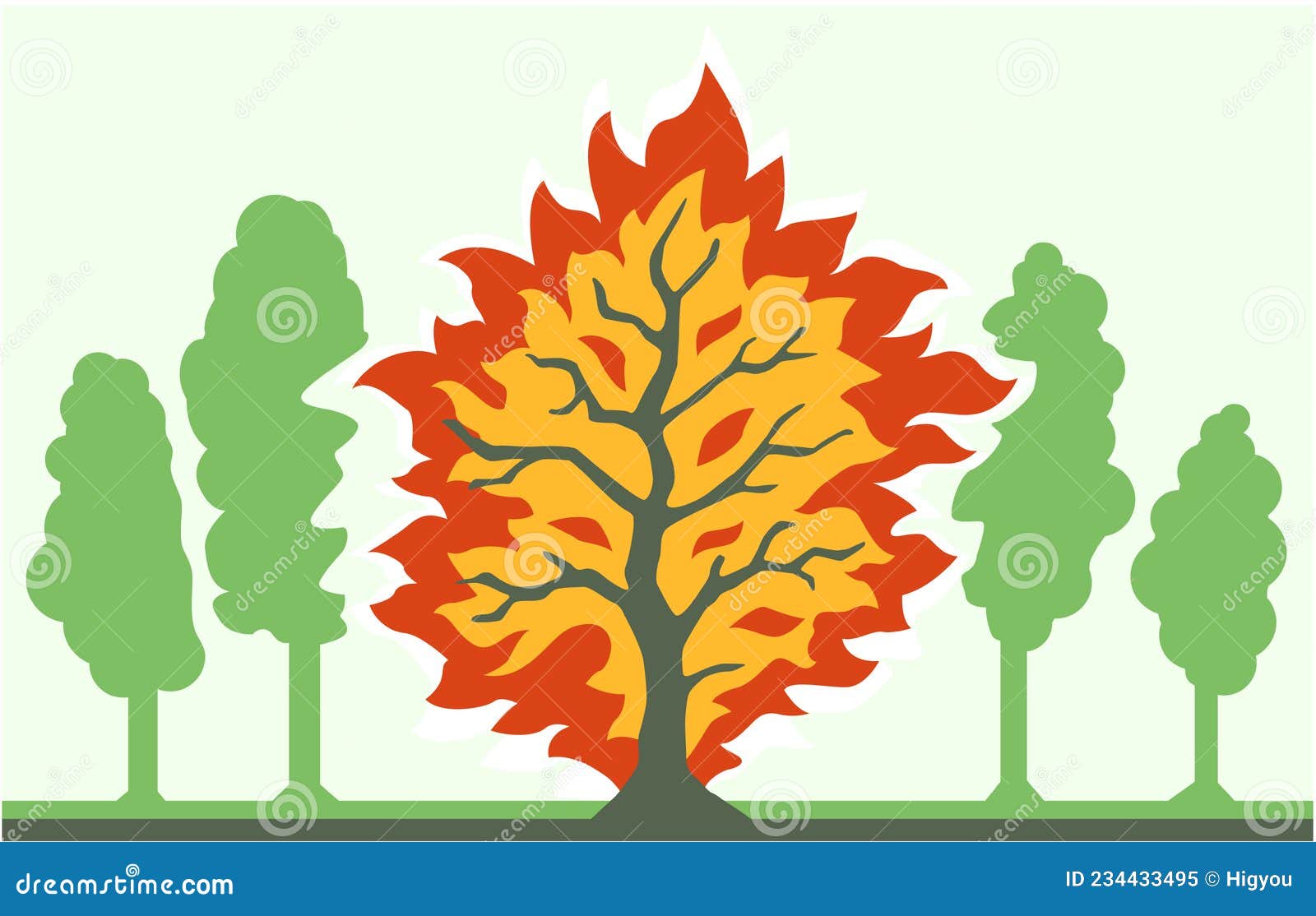 Fire Tree One Cartoon stock vector. Illustration of threat - 234433495