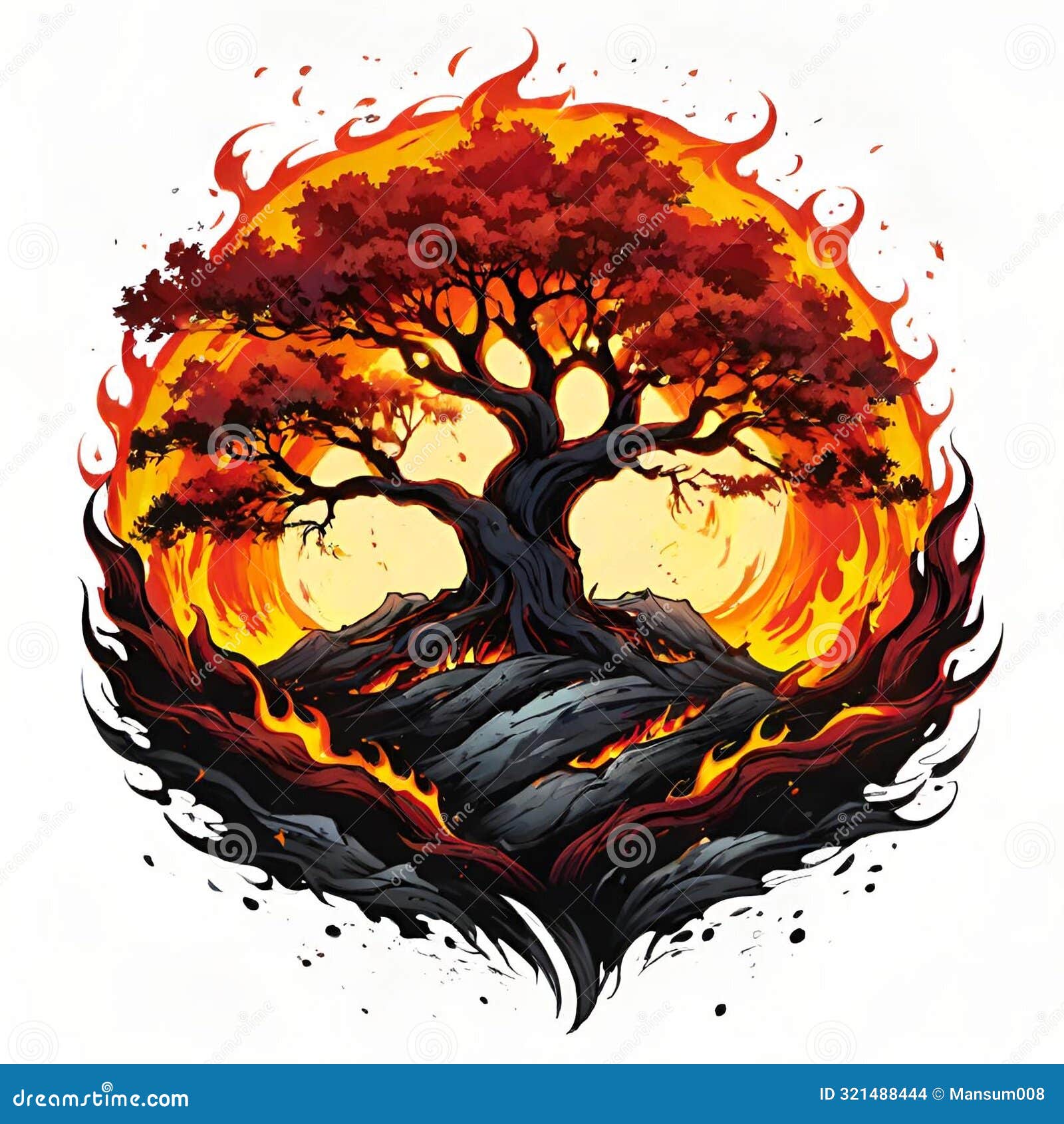 Fire and trees in nature stock illustration. Illustration of trees ...