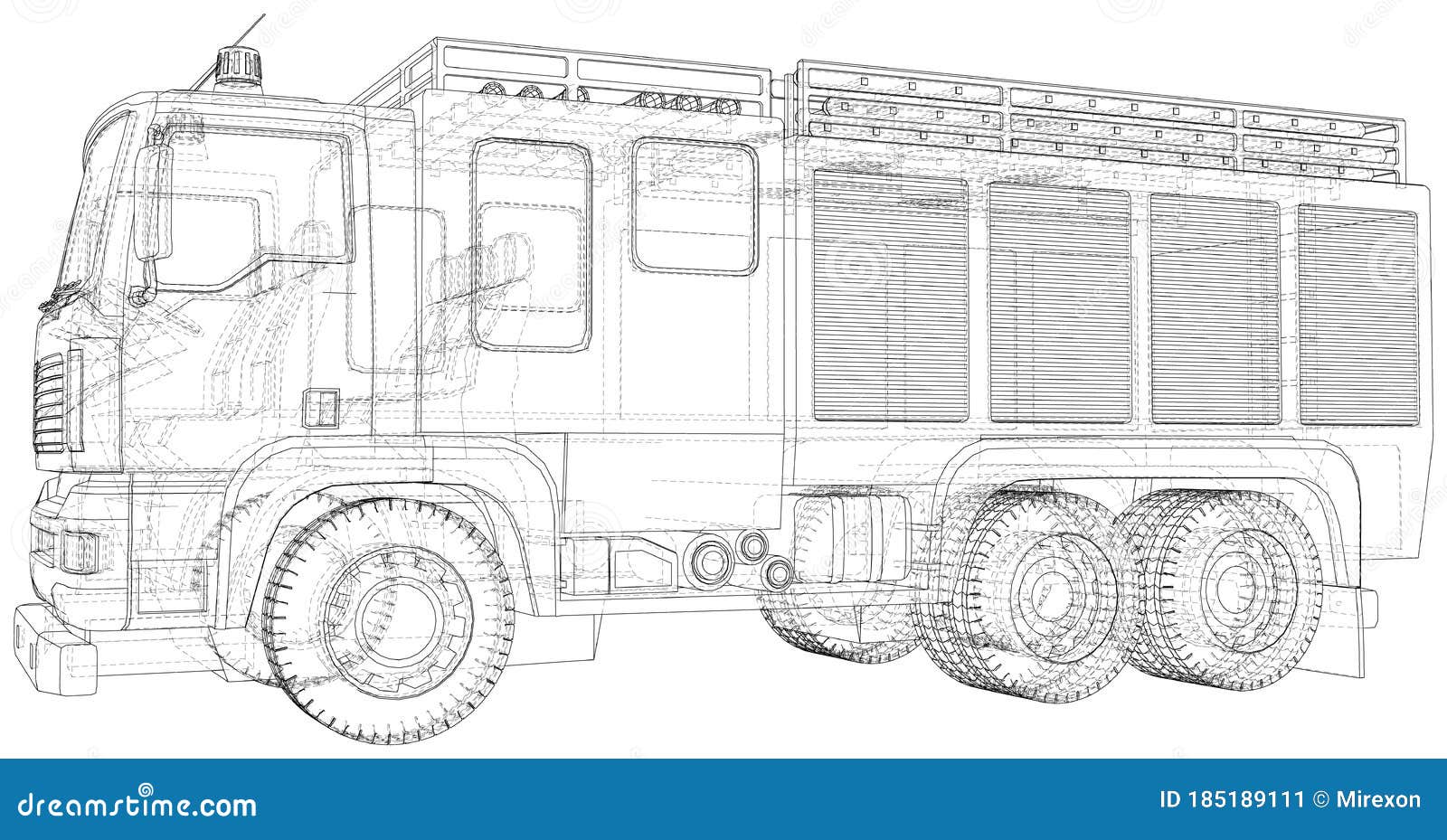 Fire Truck. Fire Engine Vector Illustration. Wire-frame Line Isolated ...