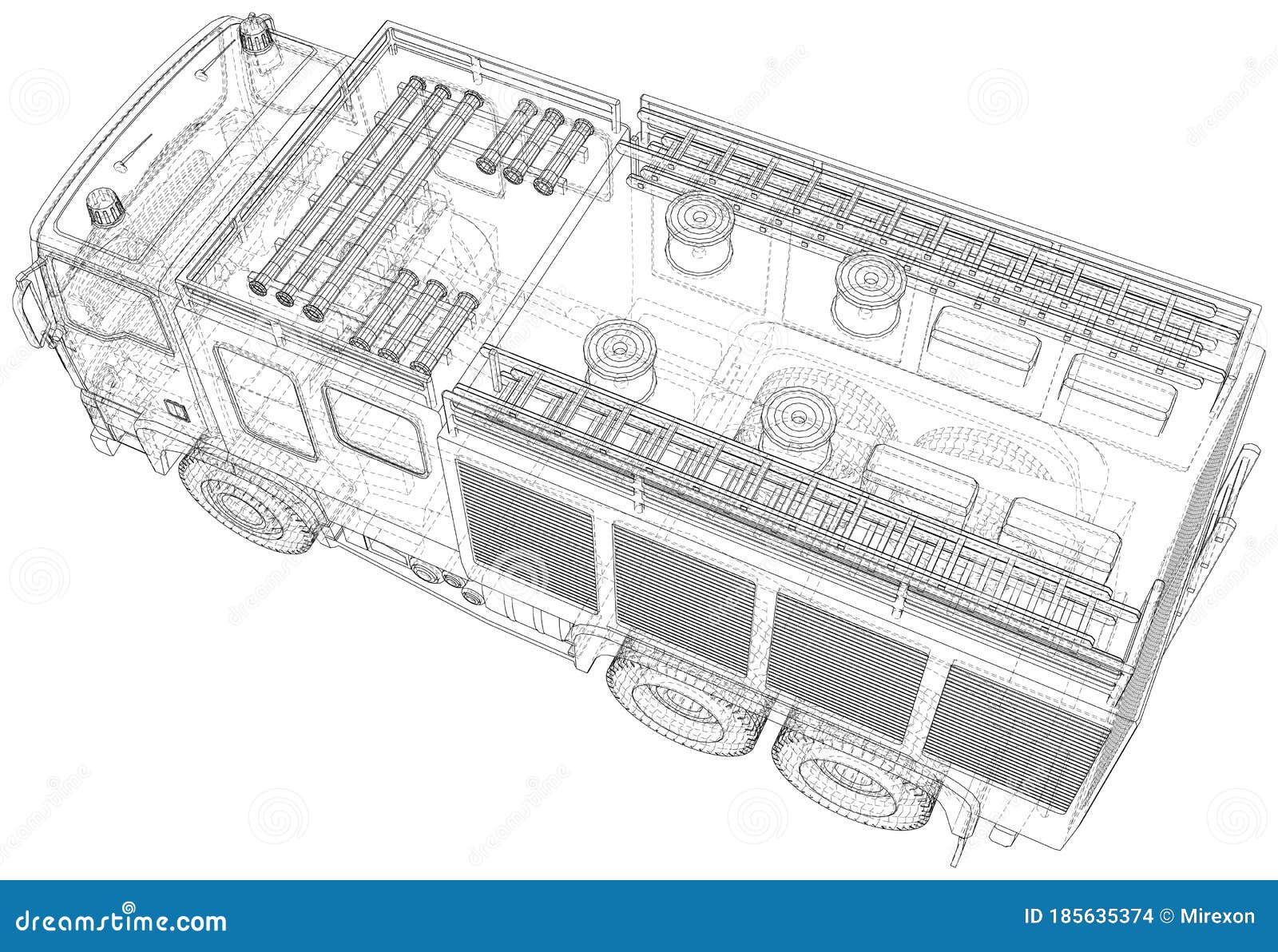 Fire Truck. Fire Engine Vector Illustration. Wire-frame Line Isolated ...