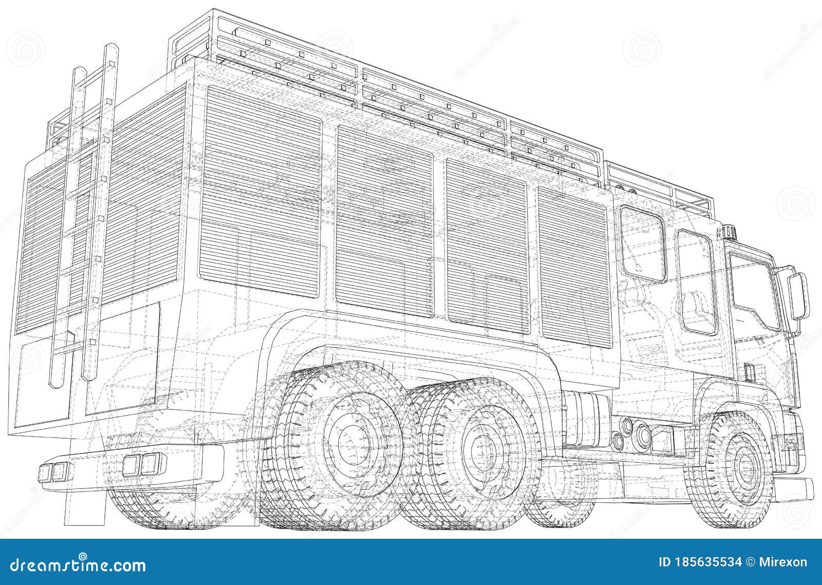 Fire Truck. Fire Engine Vector Illustration. Wire-frame Line Isolated ...