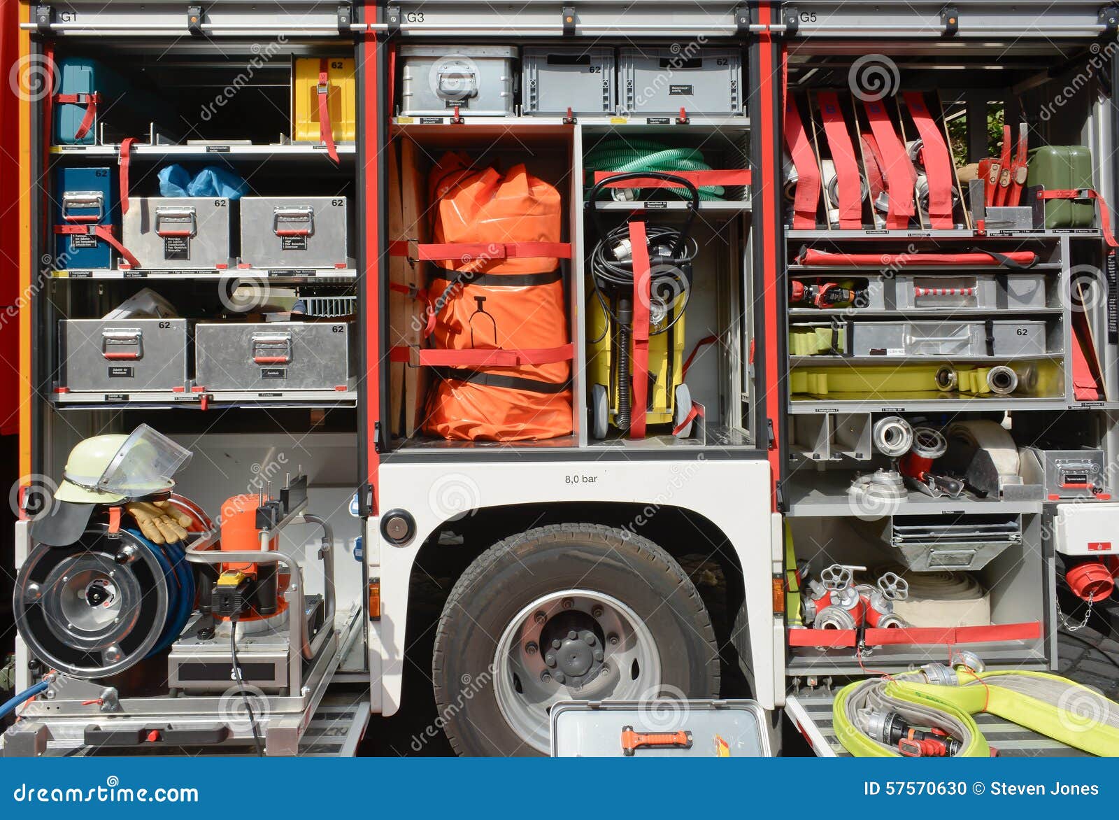 Fire Truck Equipment stock photo. Image of life, hoses - 57570630