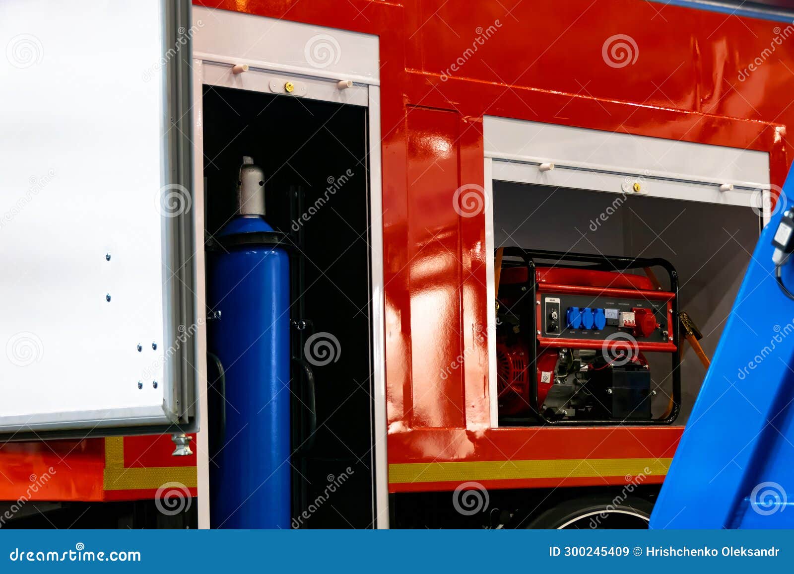 Fire Truck Equipment. Oxygen Cylinder and Generator Stock Image - Image ...