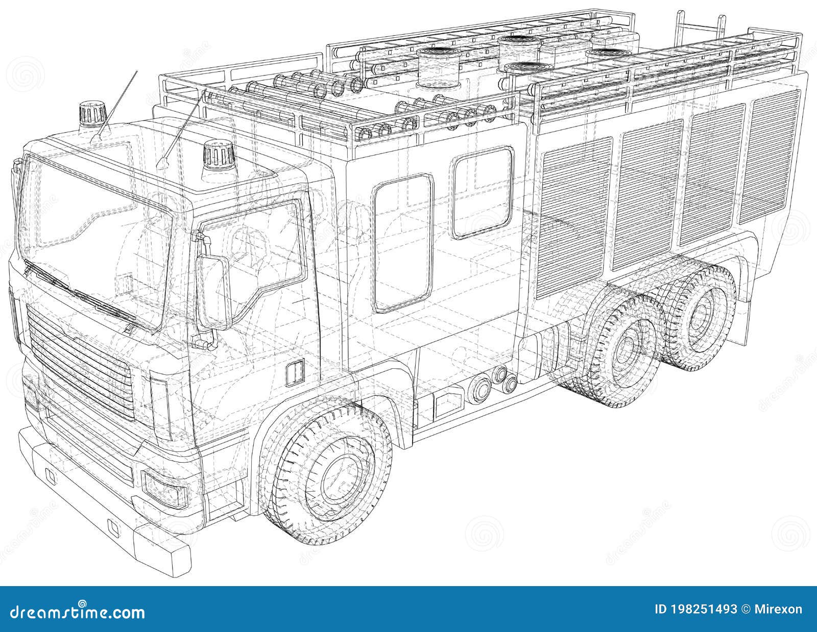 Fire Truck. Fire Engine Vector Illustration. Wire-frame Line Isolated ...