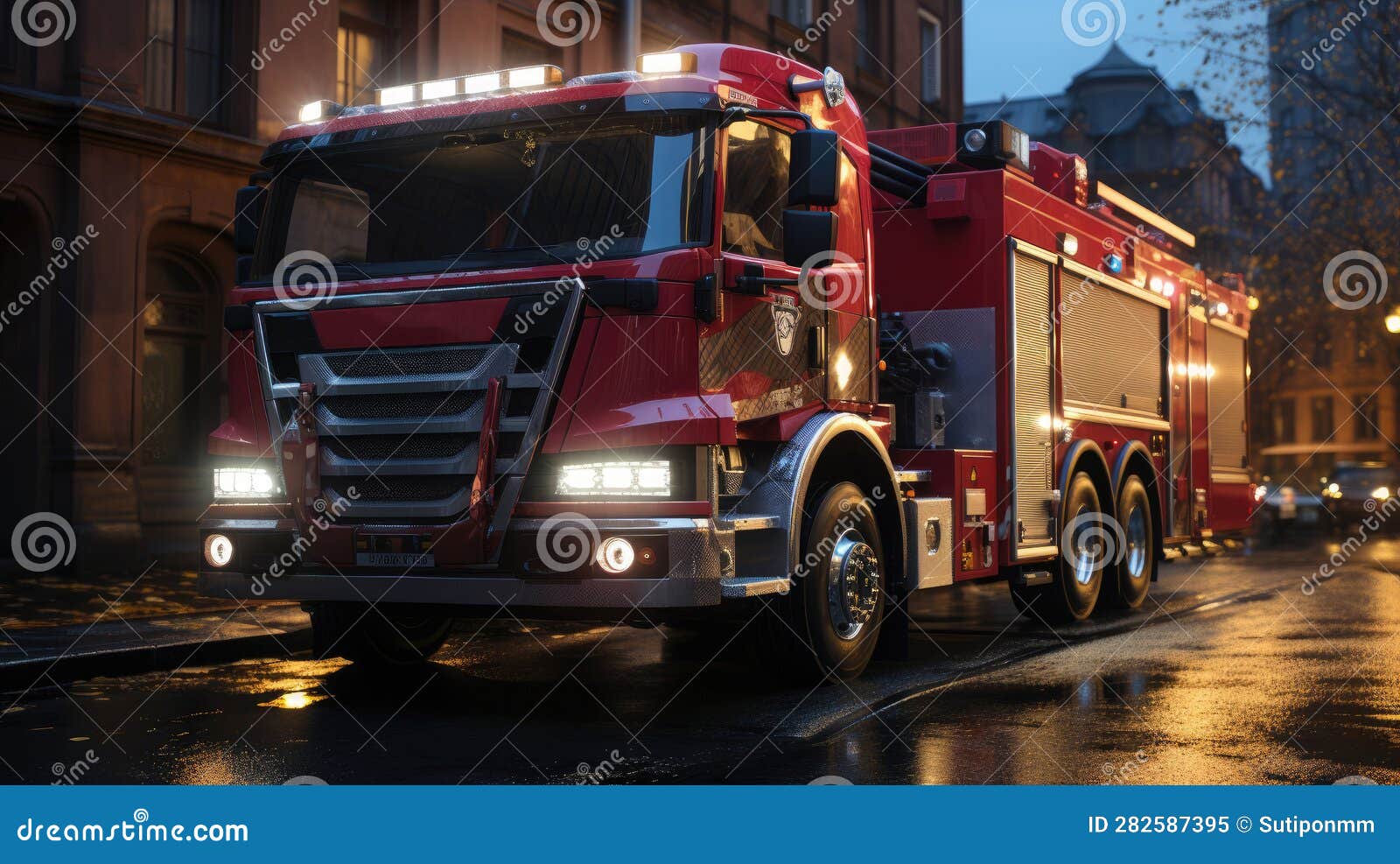 Fire Truck in Front of a Building Stock Illustration - Illustration of ...