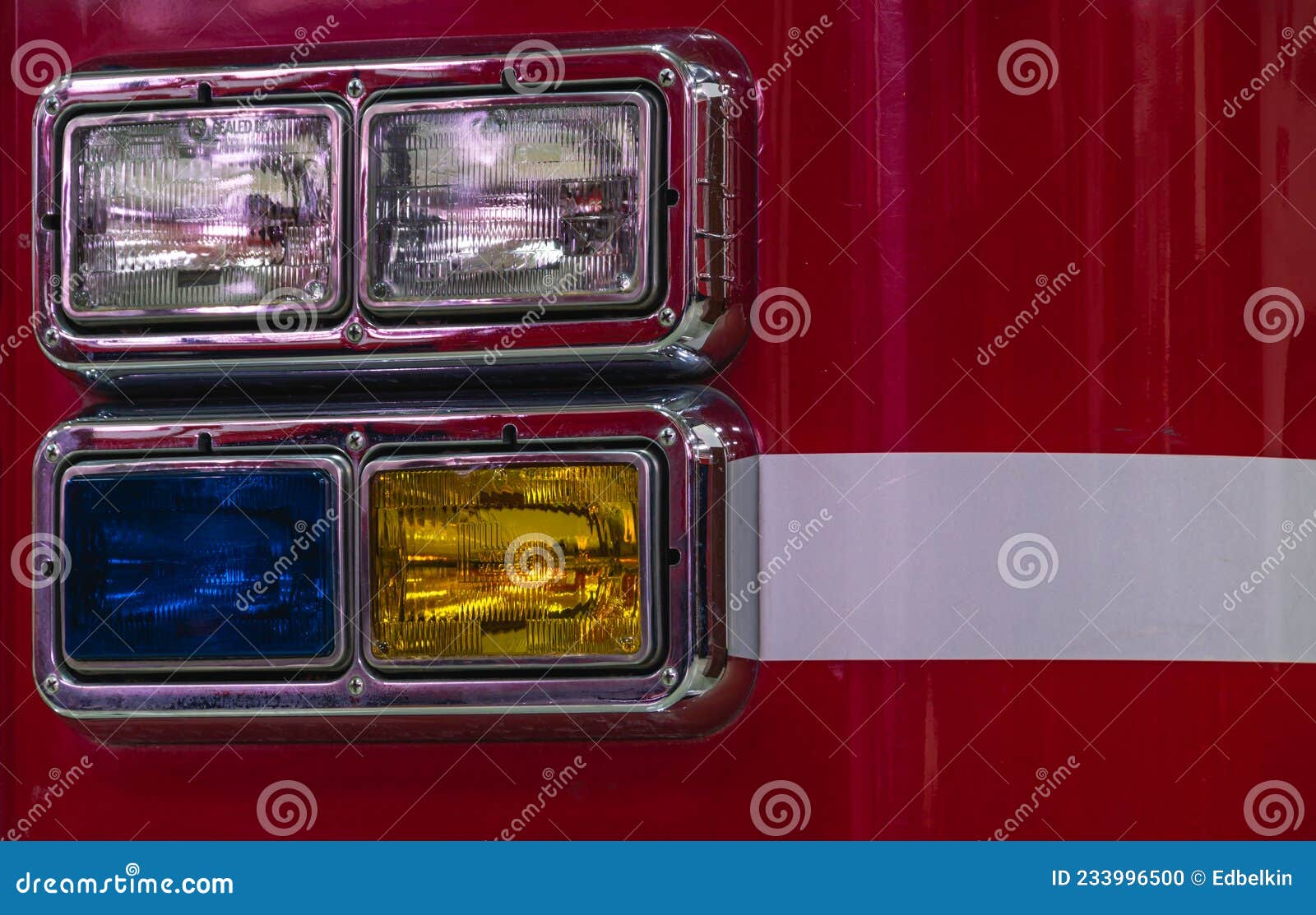 Fire truck headlights. stock photo. Image of yellow - 233996500