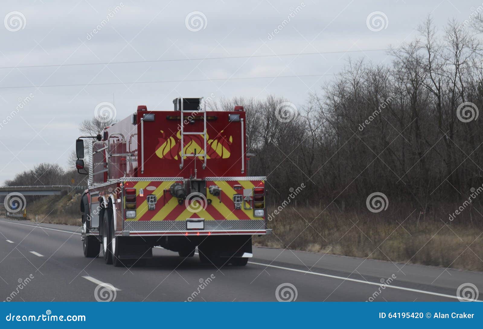 Fire Truck on Highway with Flame Design Stock Photo - Image of ...
