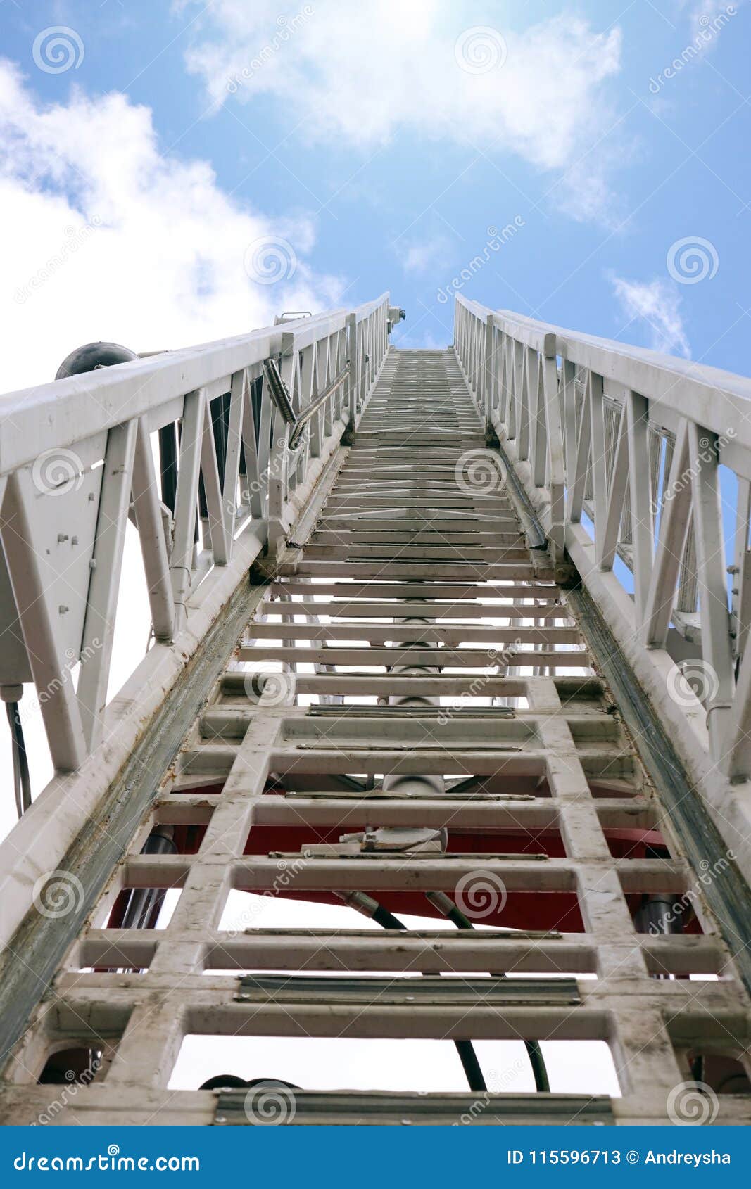 Fire Truck Ladder Leading To the Sky. Stock Image - Image of industrial ...
