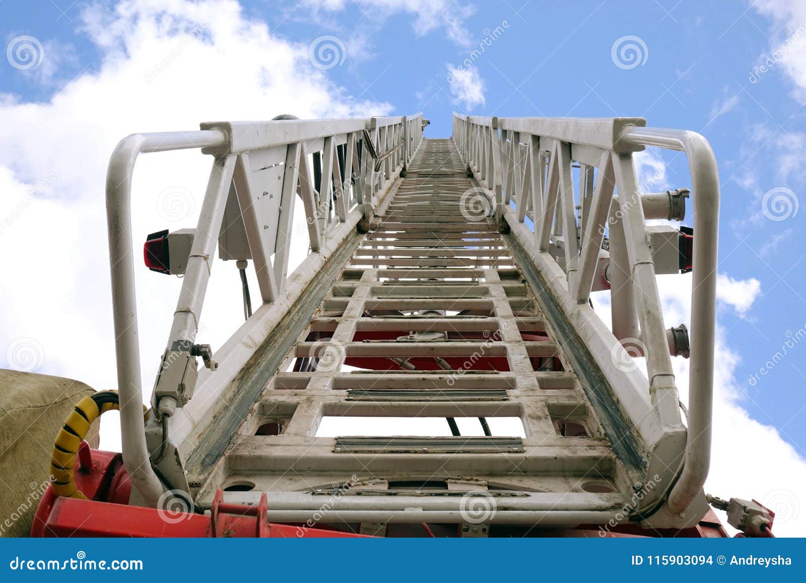 Fire Truck Ladder Leading To the Sky. Stock Photo - Image of fire, blue ...