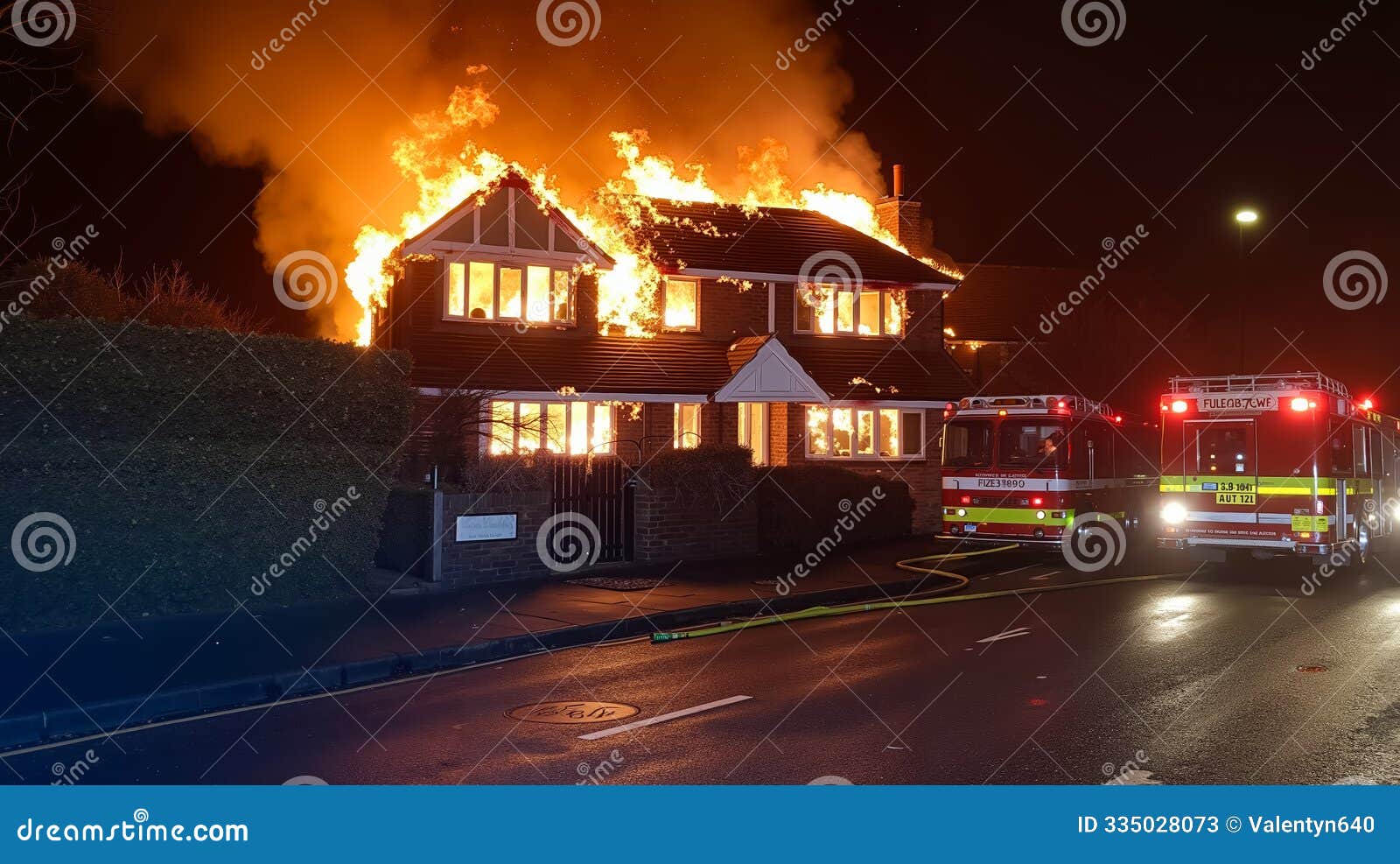 A Fire Truck is Parked in Front of a House on Fire Stock Image - Image ...
