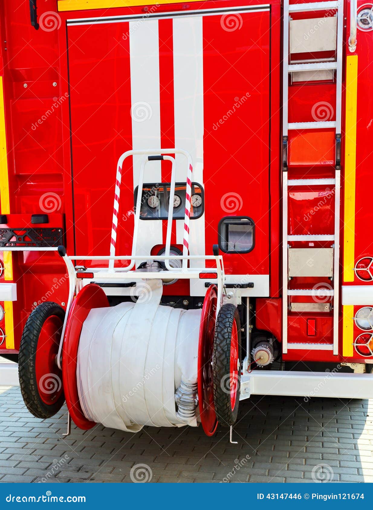 Fire truck, rear view stock photo. Image of flame, protection - 43147446