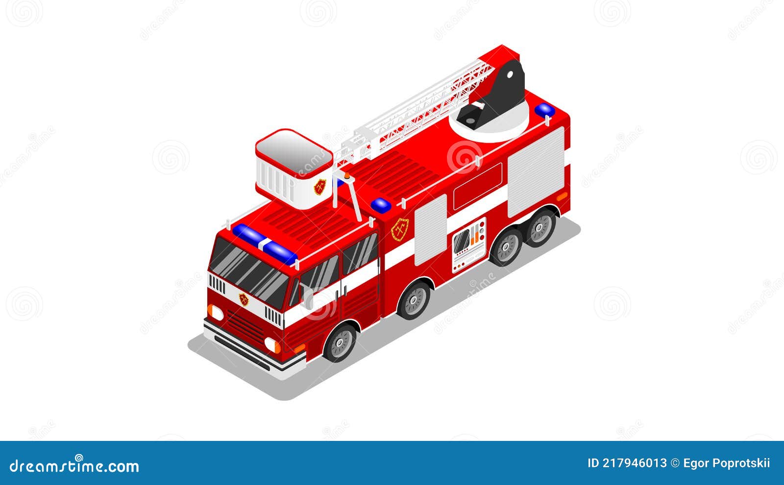 Fire Truck with Retractable Escape Ladder. Isometric Style Stock Vector ...