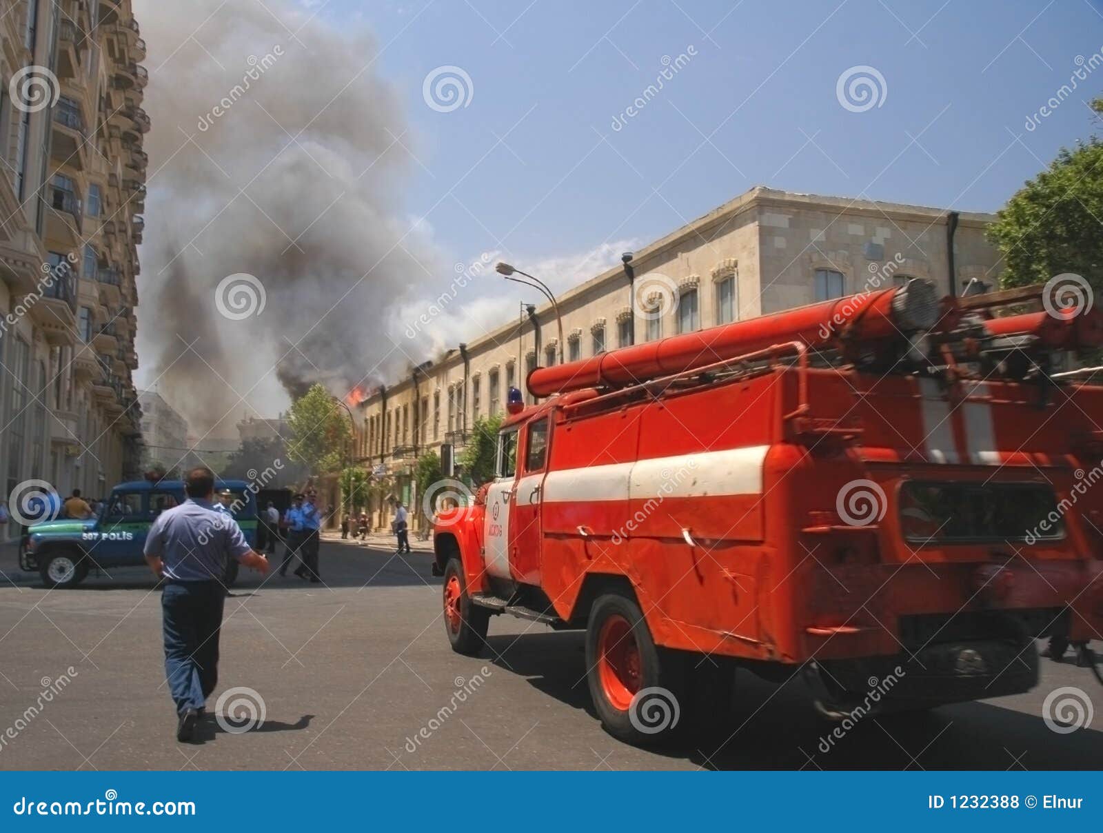 Fire truck rushing to fire stock photo. Image of help - 1232388