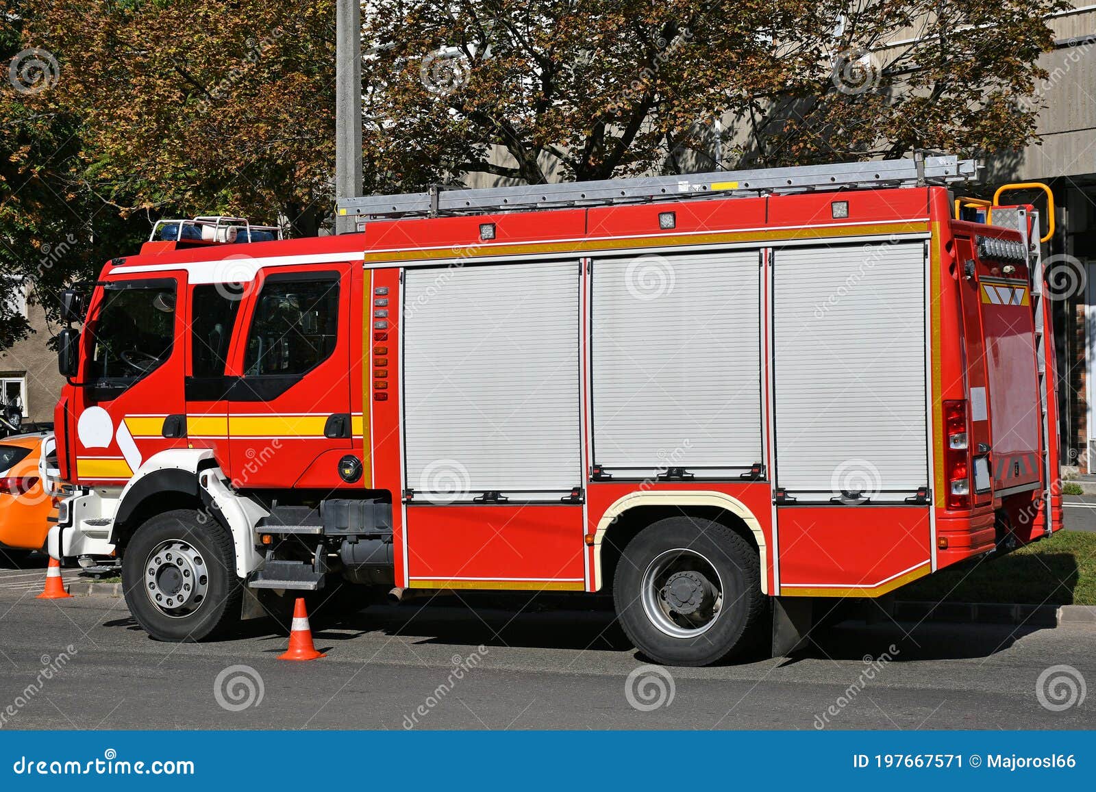 Fire Truck at the Scene of a Fire Stock Image - Image of view, vehicle ...