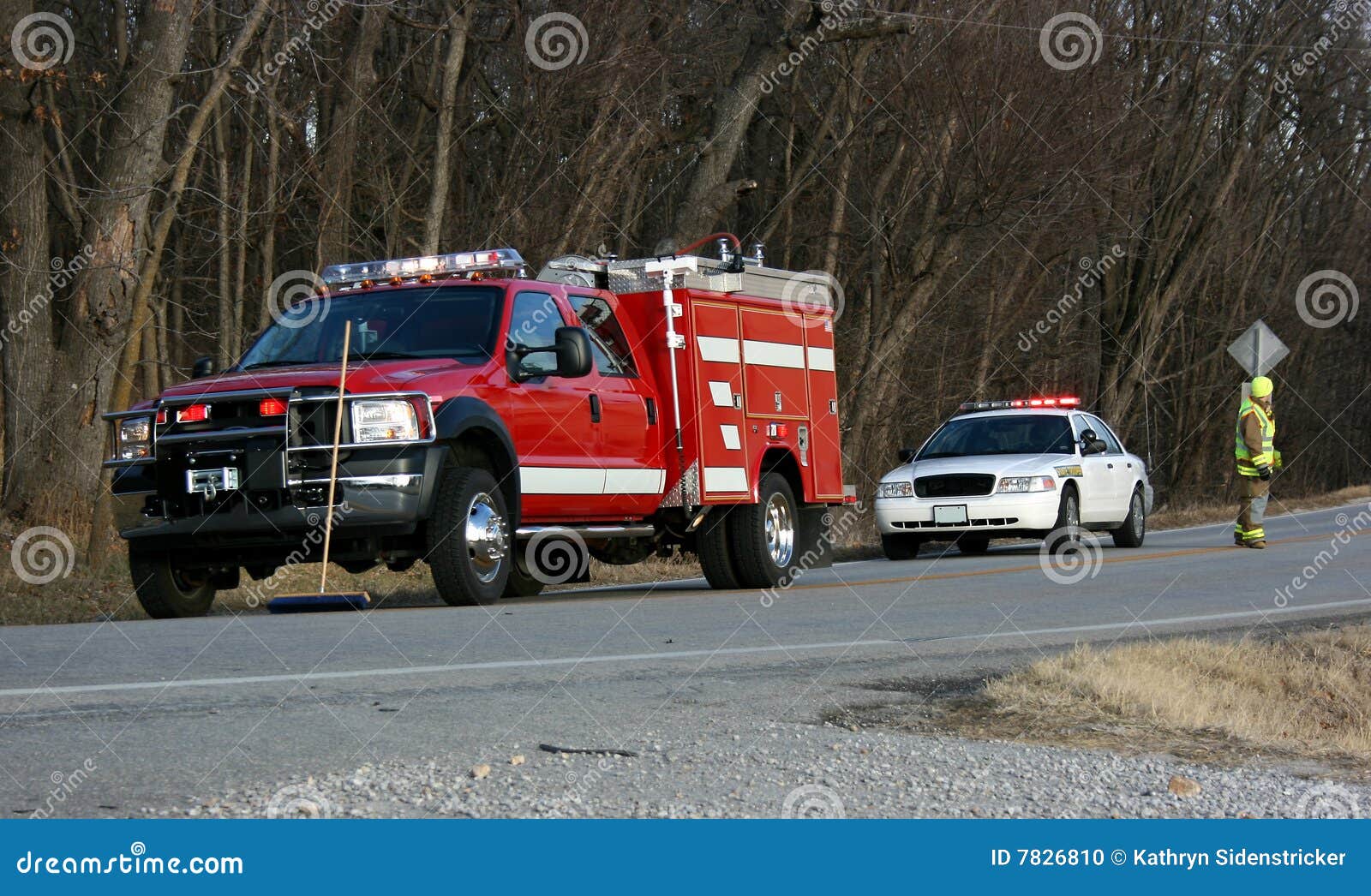 Fire Truck and State Trooper Stock Photo - Image of flashing, cleanup ...