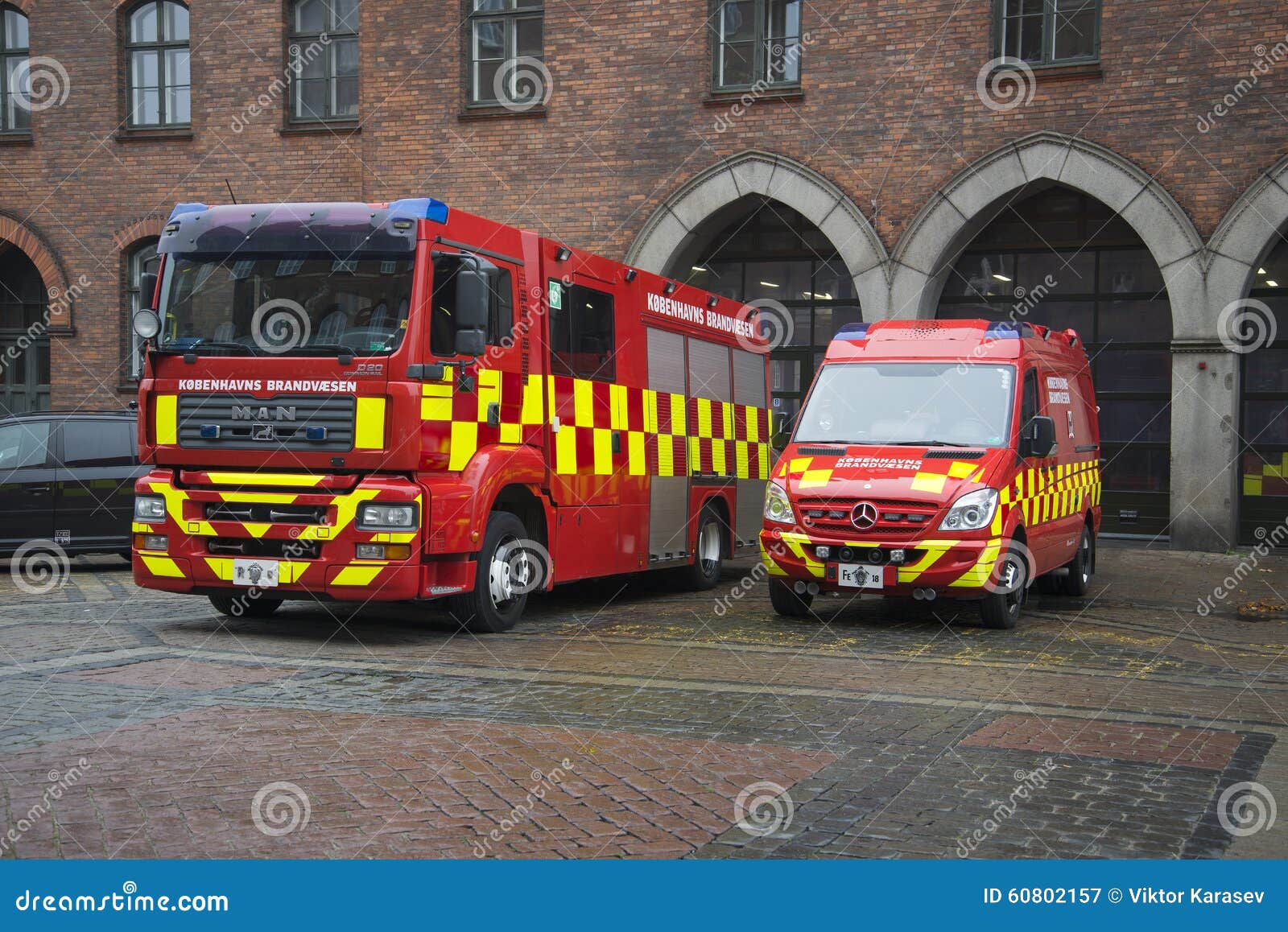 Fire Trucks at the Building Control the Fire Service. Copenhagen ...