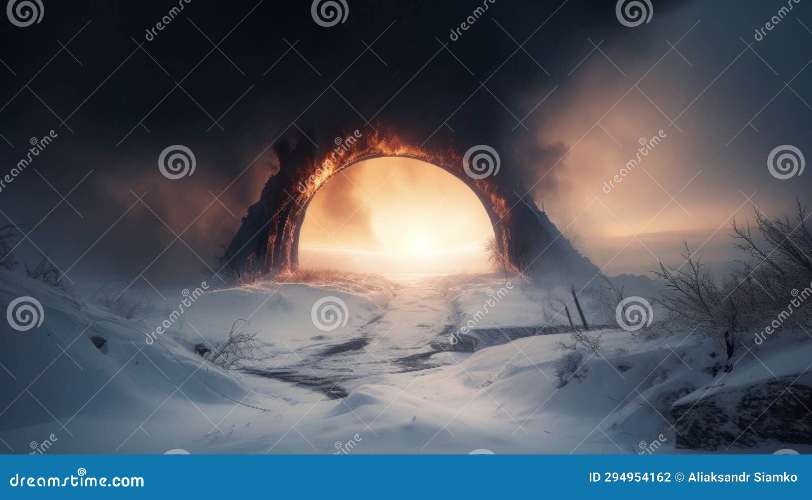 A fire in tunnel in snow stock photo. Image of fire - 294954162
