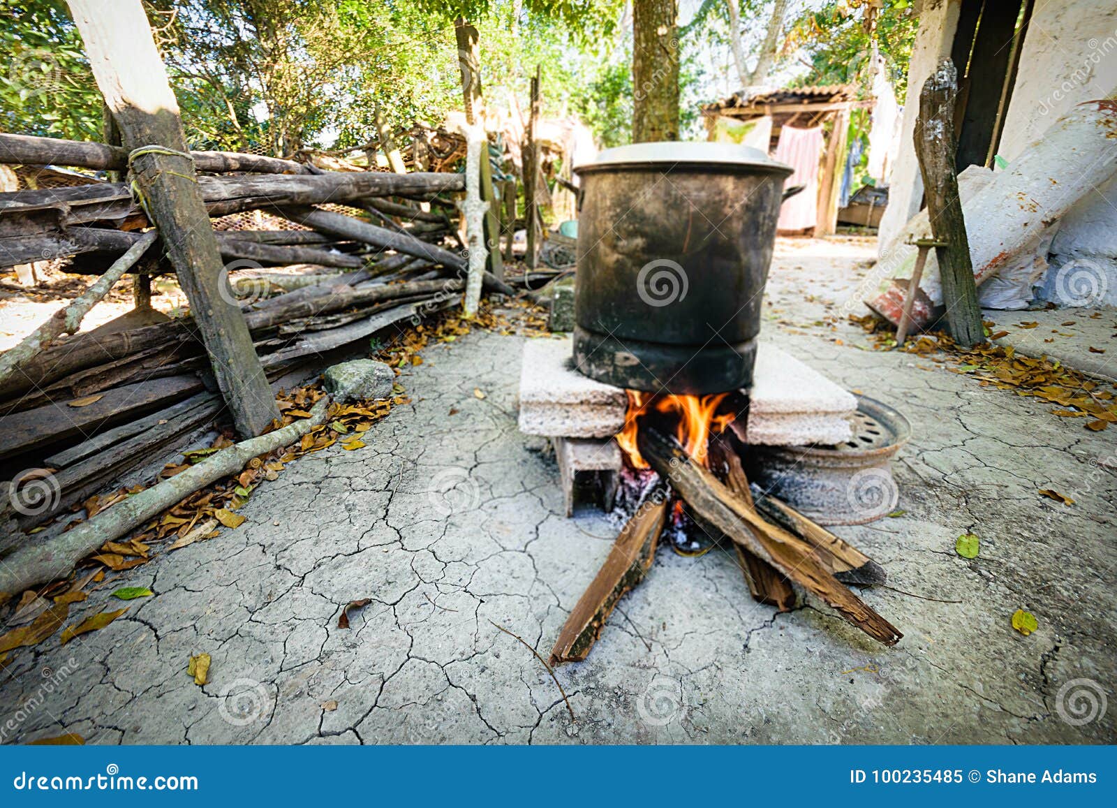 Fire Under Pot stock image. Image of survival, fashoned - 100235485