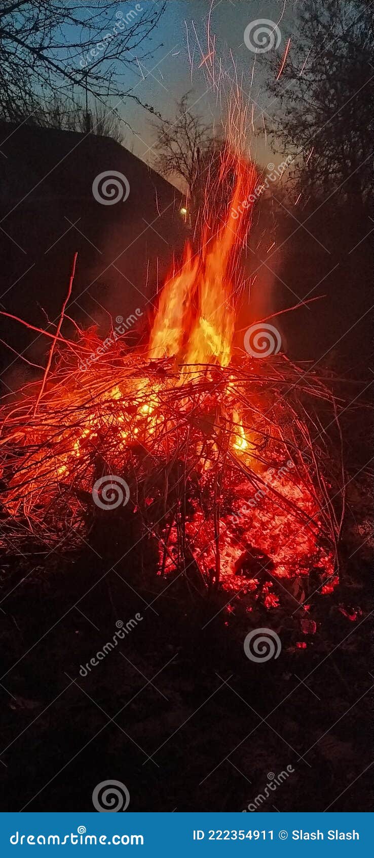 Fire in village stock image. Image of fire, village - 222354911