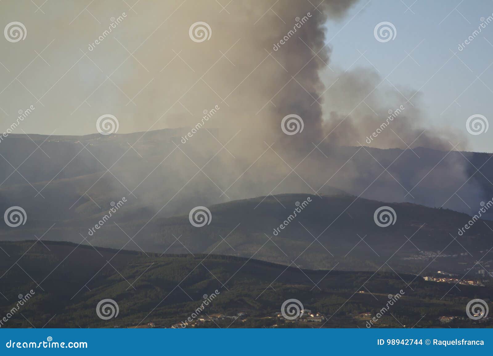 Fire in a village stock photo. Image of disaster, field - 98942744