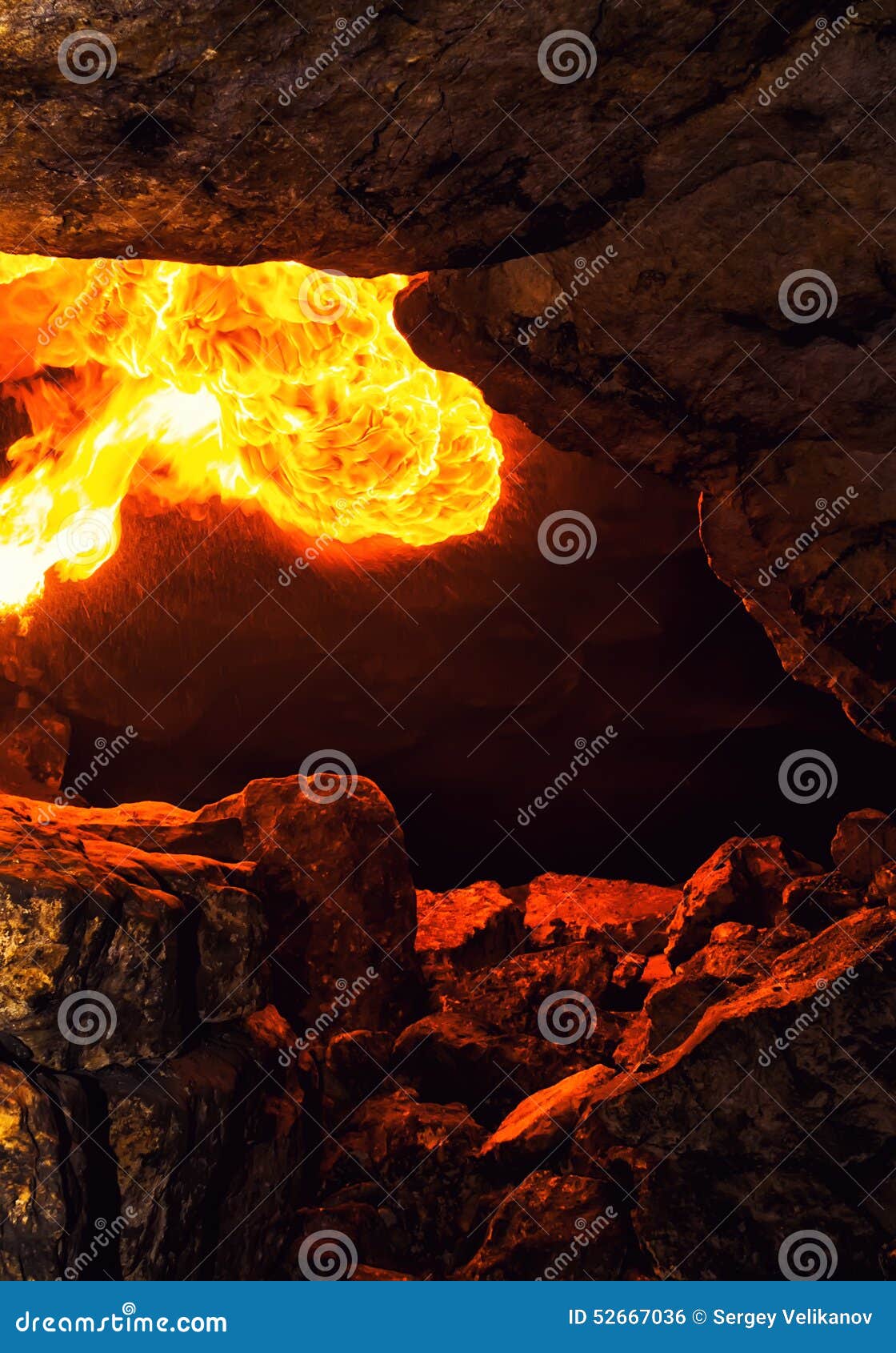 Fire a Volley Inside the Stone Cave Stock Photo - Image of magic ...