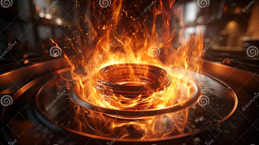 Fire Vortex in a Huge Stove in the Kitchen Stock Illustration ...