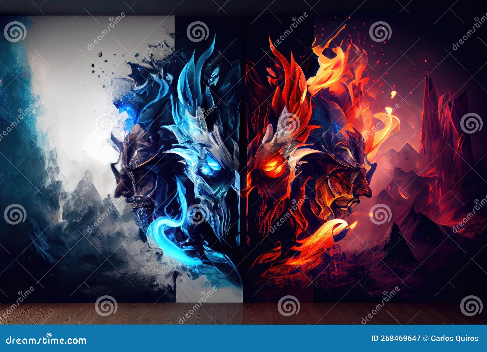Fire Vs Ice Illustration Wallpaper Stock Illustration Illustration Of Energy Artwork 268469647
