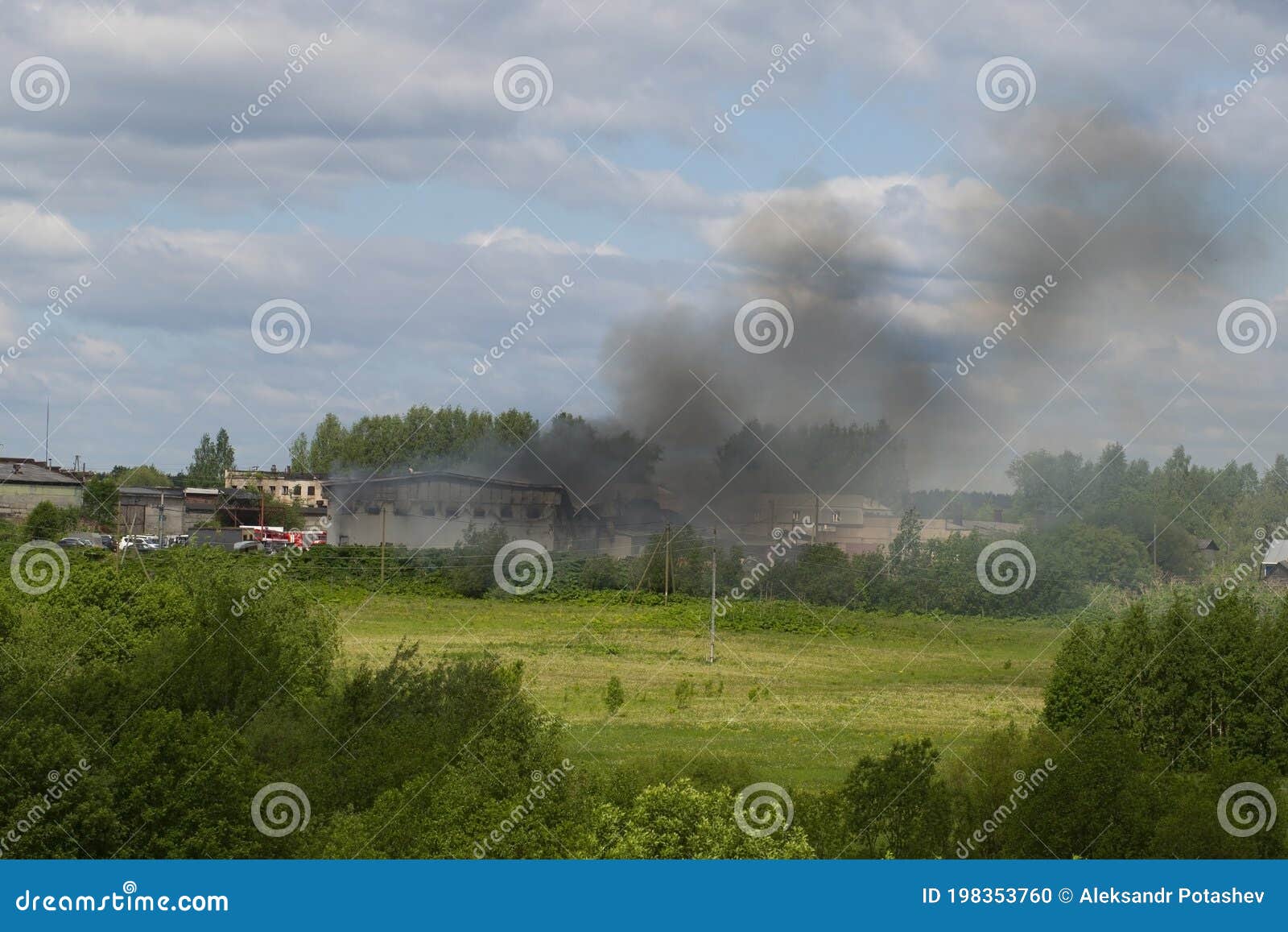 The Fire in the Warehouse. Thick Black Smoke is Coming from the ...