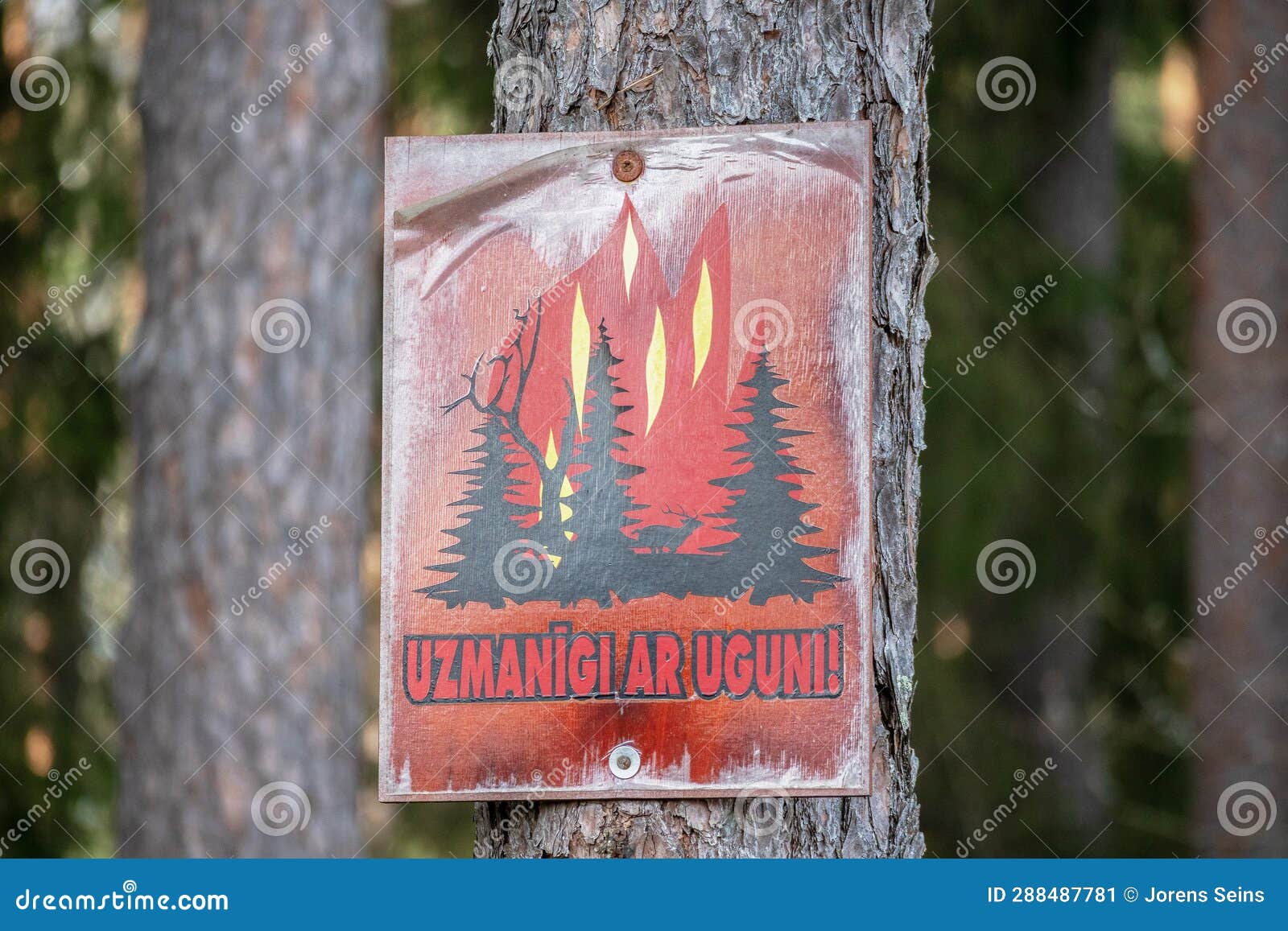 Fire Warning Sign Put on a Tree in the Fores Stock Image - Image of ...