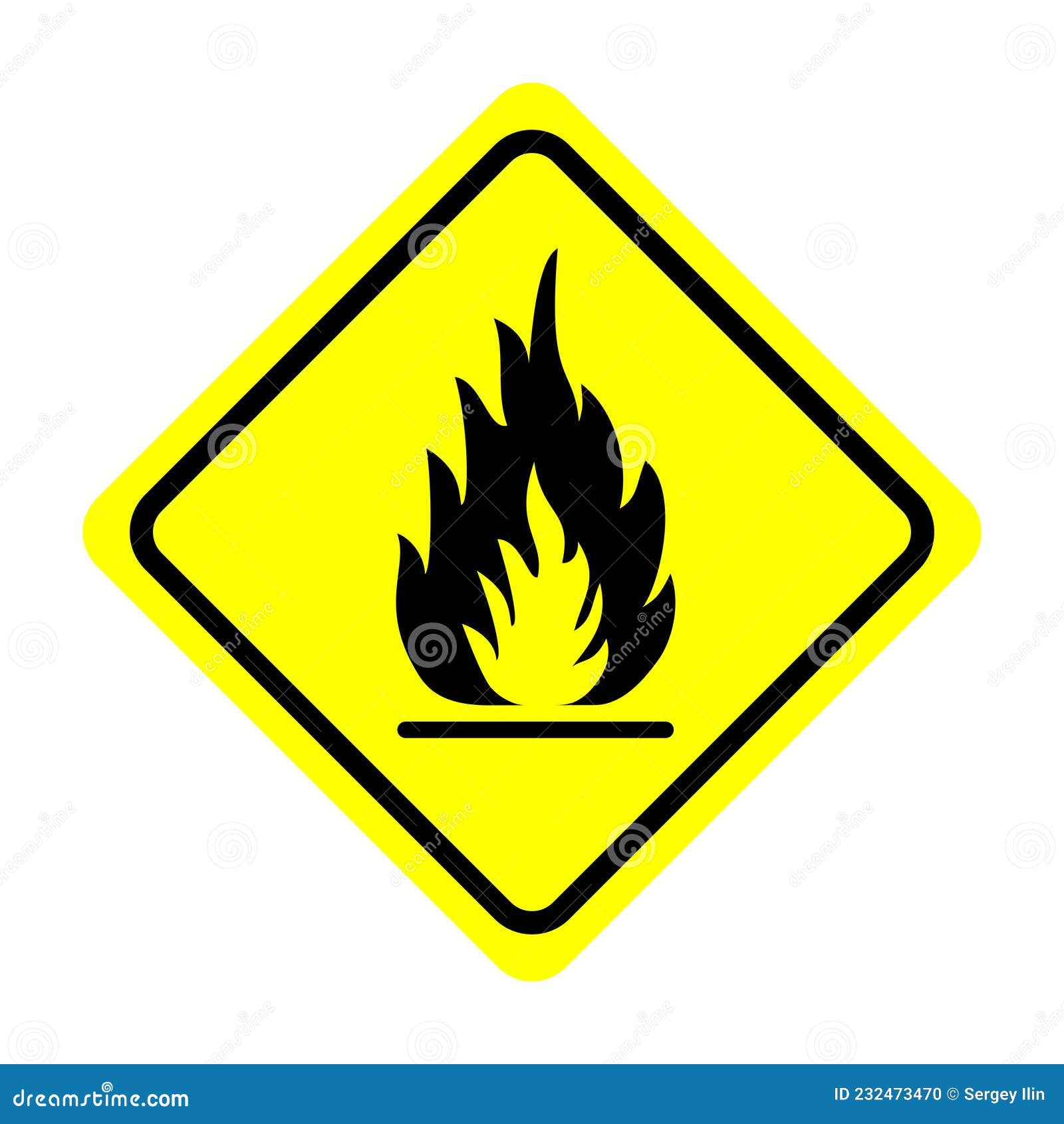 Fire Warning Sign In Yellow Triangle. Flammable, Inflammable Substances ...