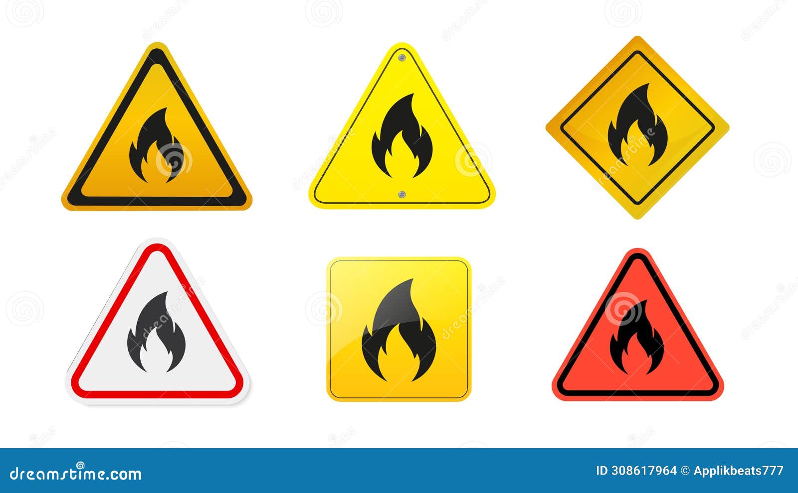 Fire Warning Signs. Hazard Icon in Yellow Triangle . Flammable ...