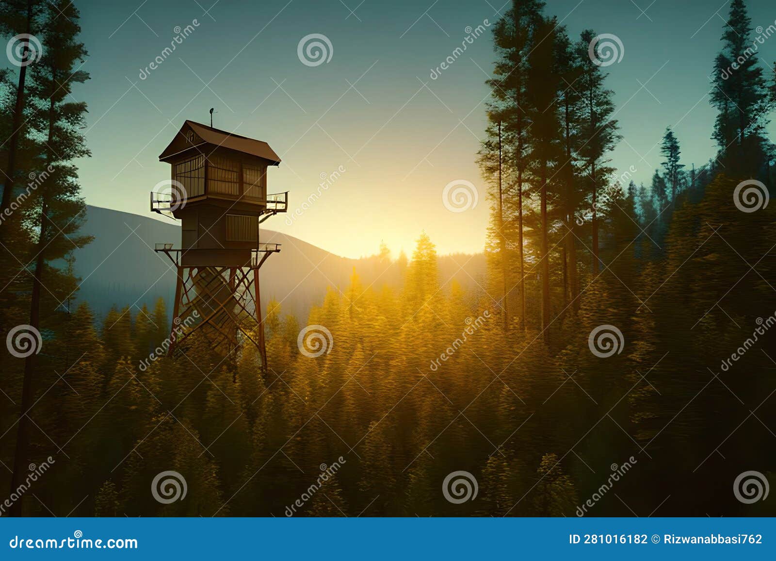 A Fire Watch Tower in the Middle of the Forest Stock Illustration ...