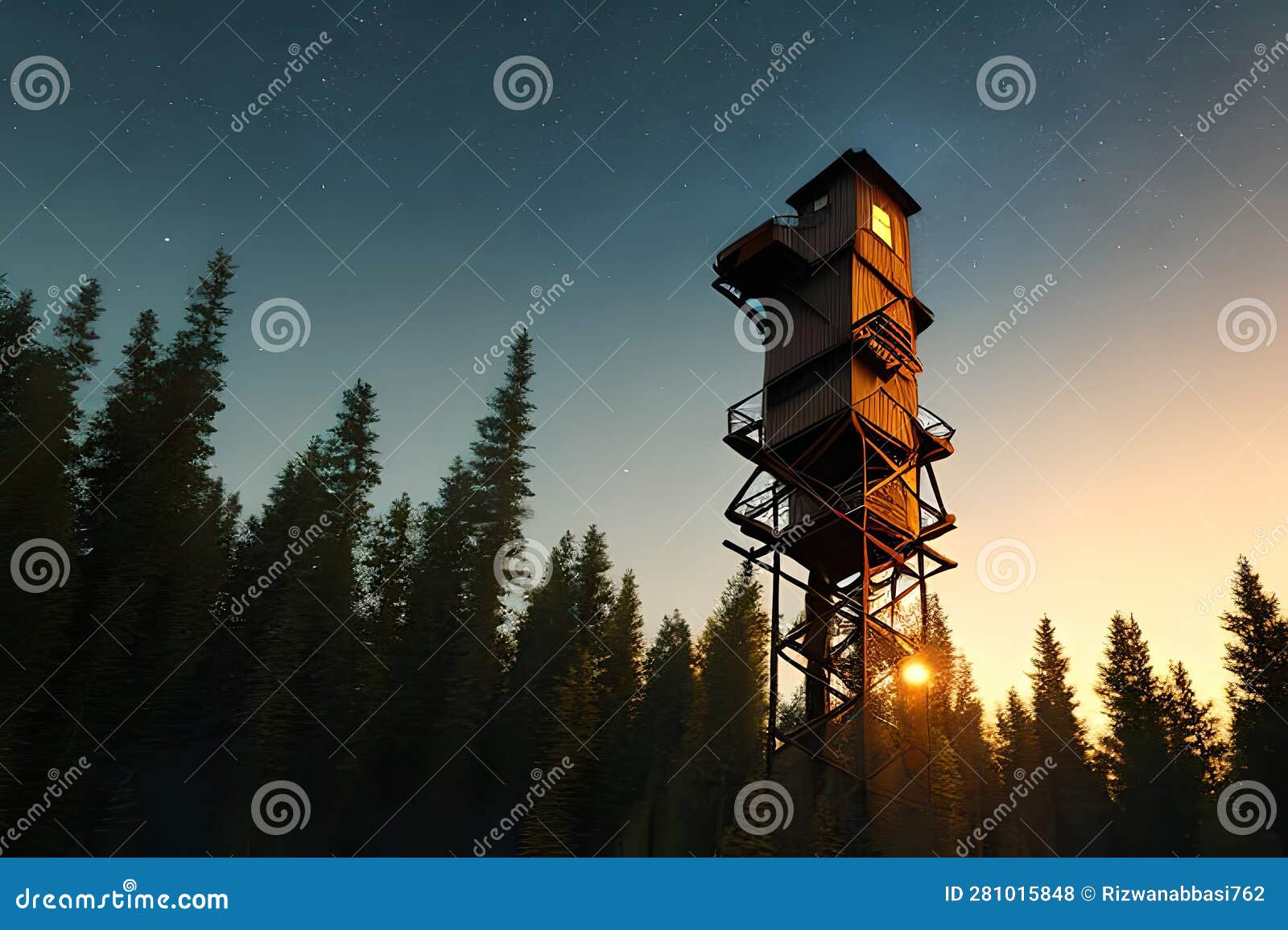 A Fire Watch Tower in the Middle of the Forest Stock Illustration ...