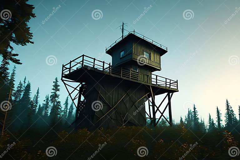 A Fire Watch Tower in the Middle of the Forest Stock Illustration ...
