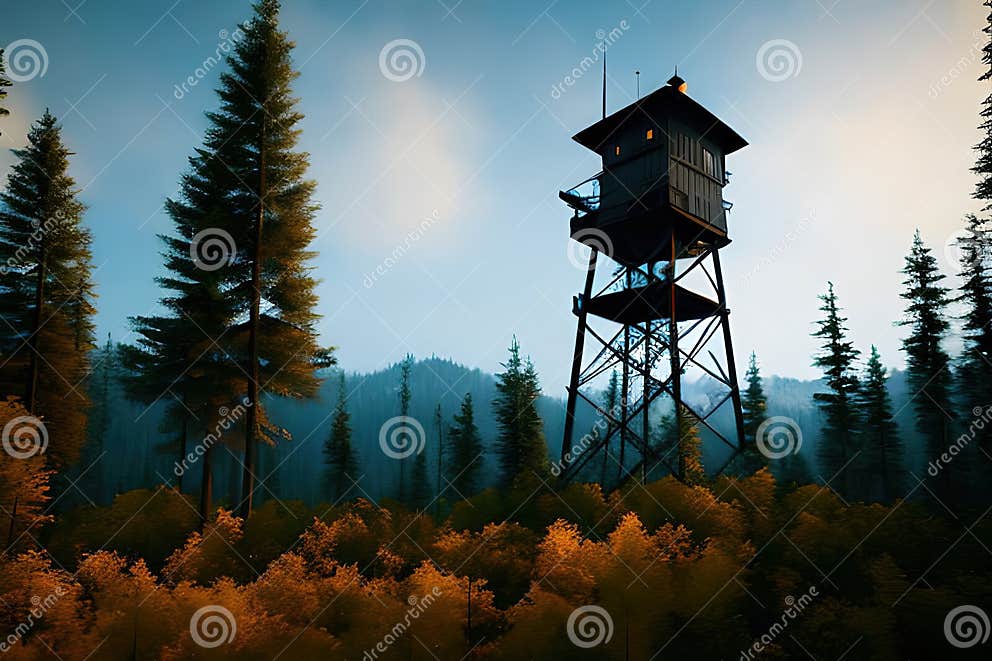 A Fire Watch Tower in the Middle of the Forest Stock Illustration ...