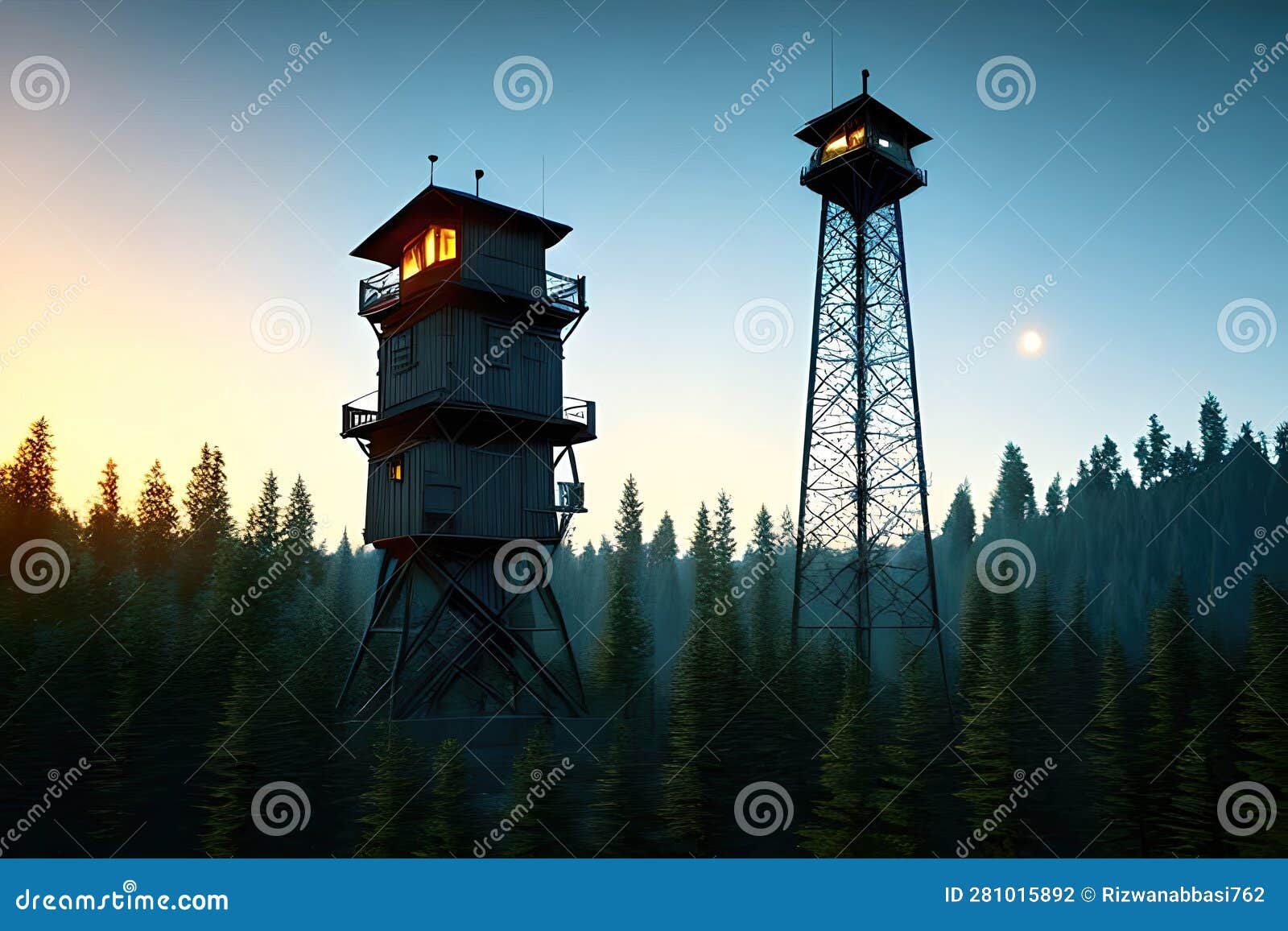 A Fire Watch Tower in the Middle of the Forest Stock Illustration ...