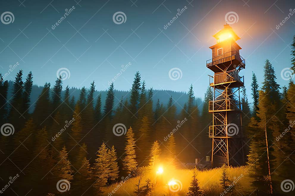 A Fire Watch Tower in the Middle of the Forest Stock Illustration ...