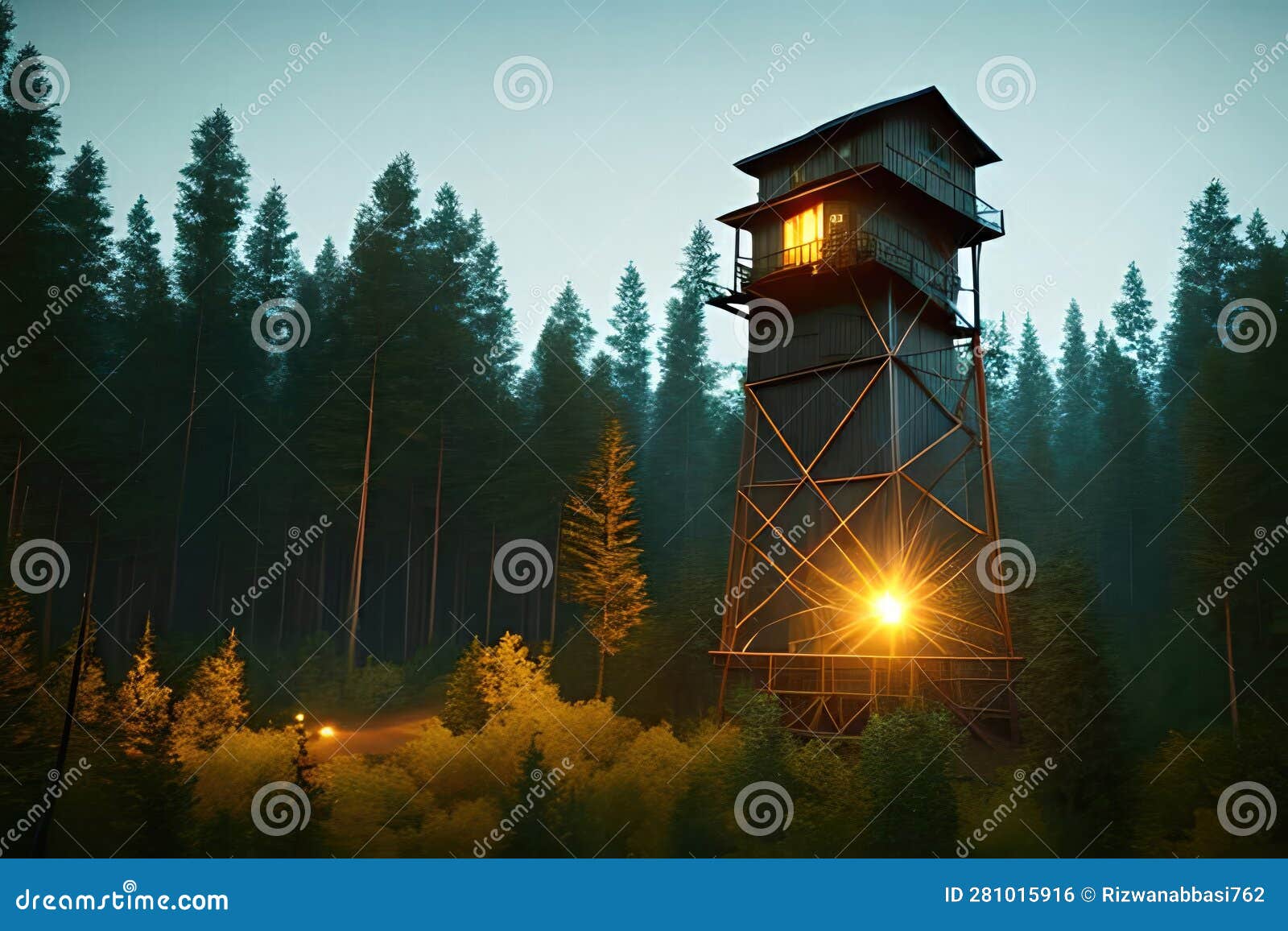 A Fire Watch Tower in the Middle of the Forest Stock Illustration ...