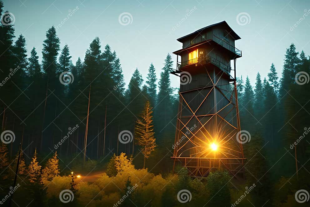 A Fire Watch Tower in the Middle of the Forest Stock Illustration ...