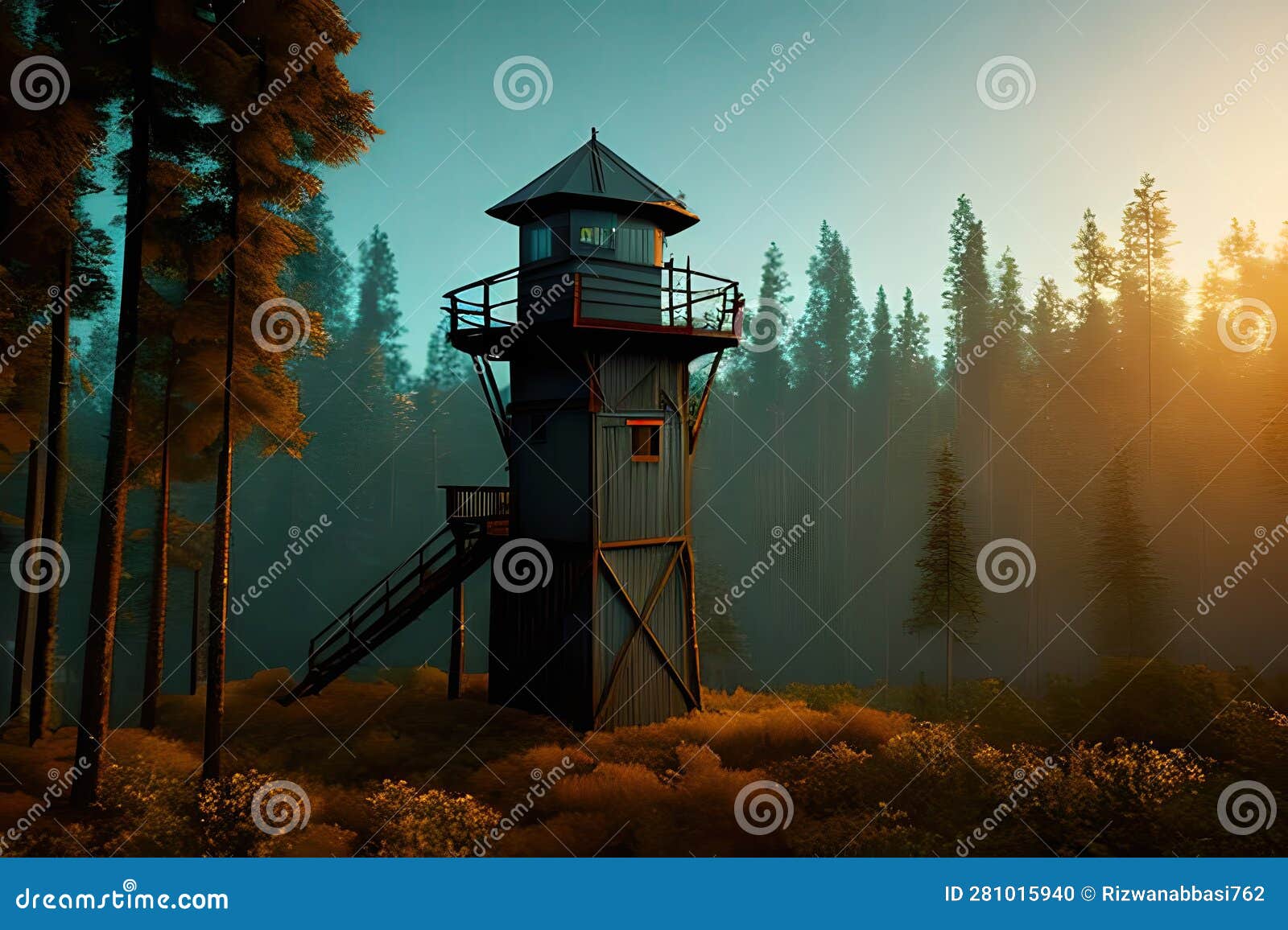 A Fire Watch Tower in the Middle of the Forest Stock Illustration ...